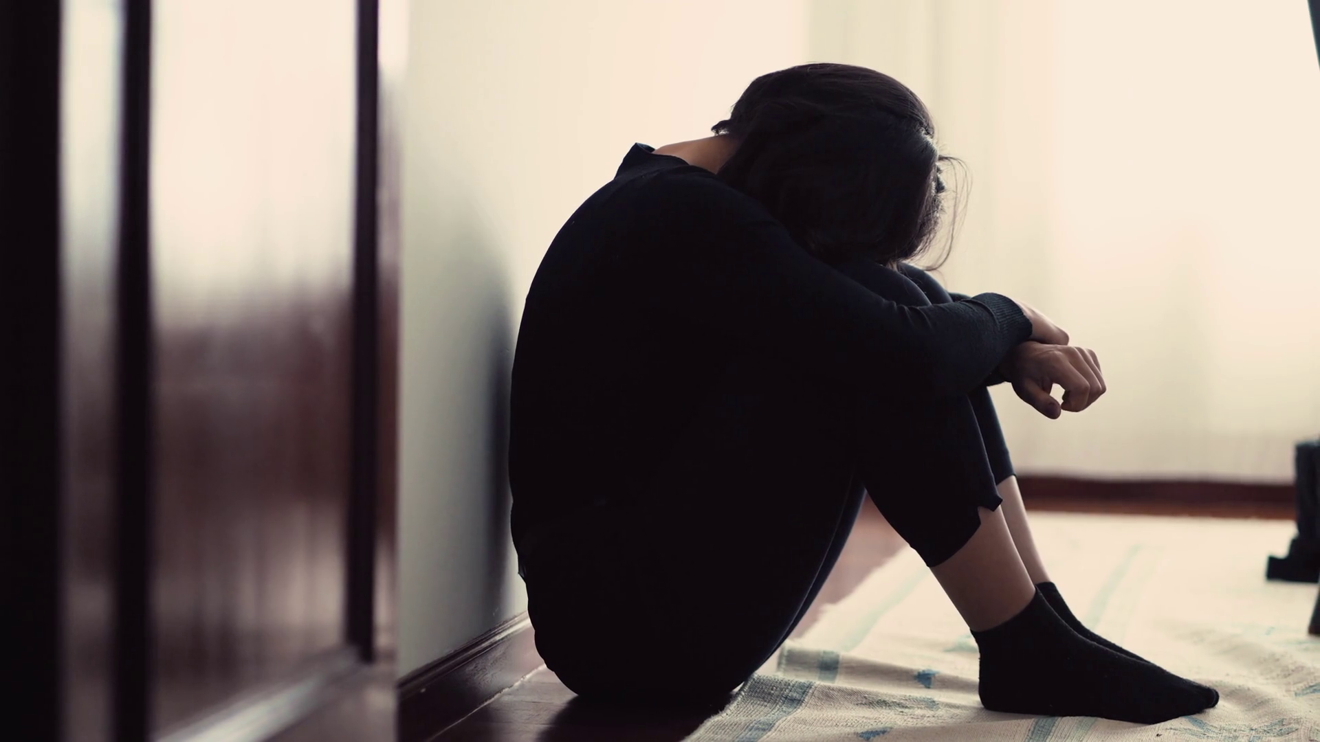 Fearful Depressed Person Sitting On Floor Stock Footage SBV-348858529 ...