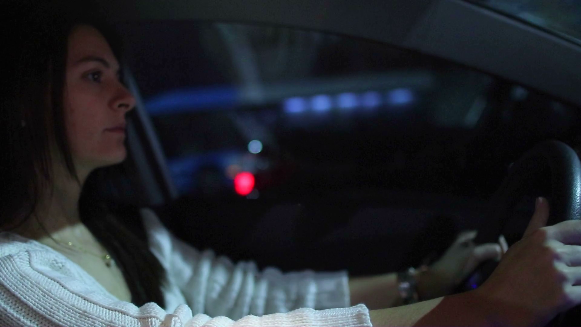 Female Motorist Driving At Night Time Young Stock Footage SBV-348435136 ...