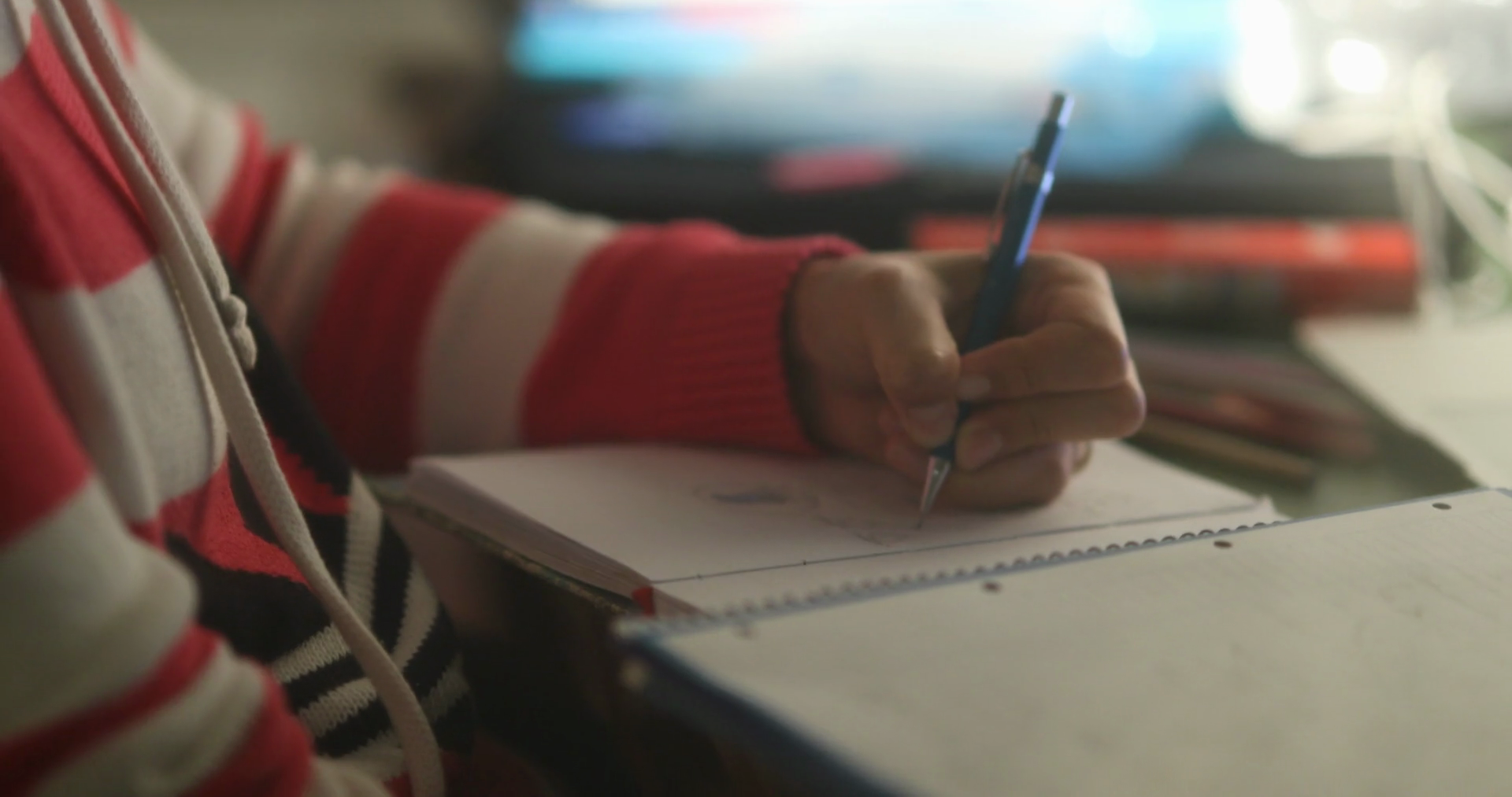 Focused Woman Taking Notes At Night Studying Stock Footage SBV ...