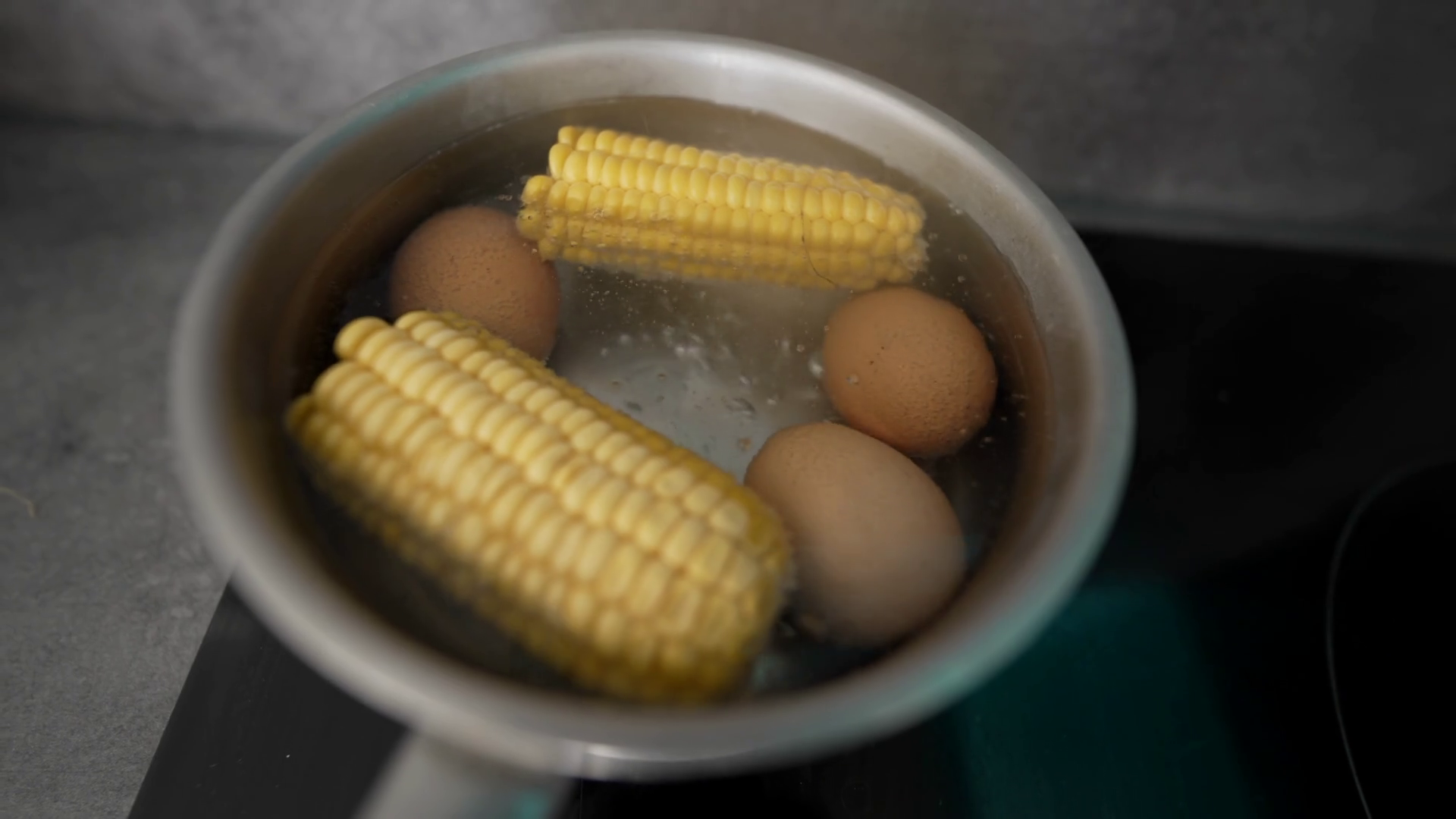 Food Boiling Inside Pan Cooking Corn Eggs In Stock Footage SBV ...