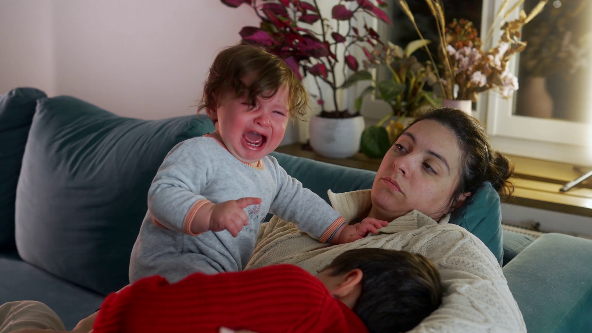 Mother Embracing Children Toddler Cries Stock Footage SBV-352881462 ...
