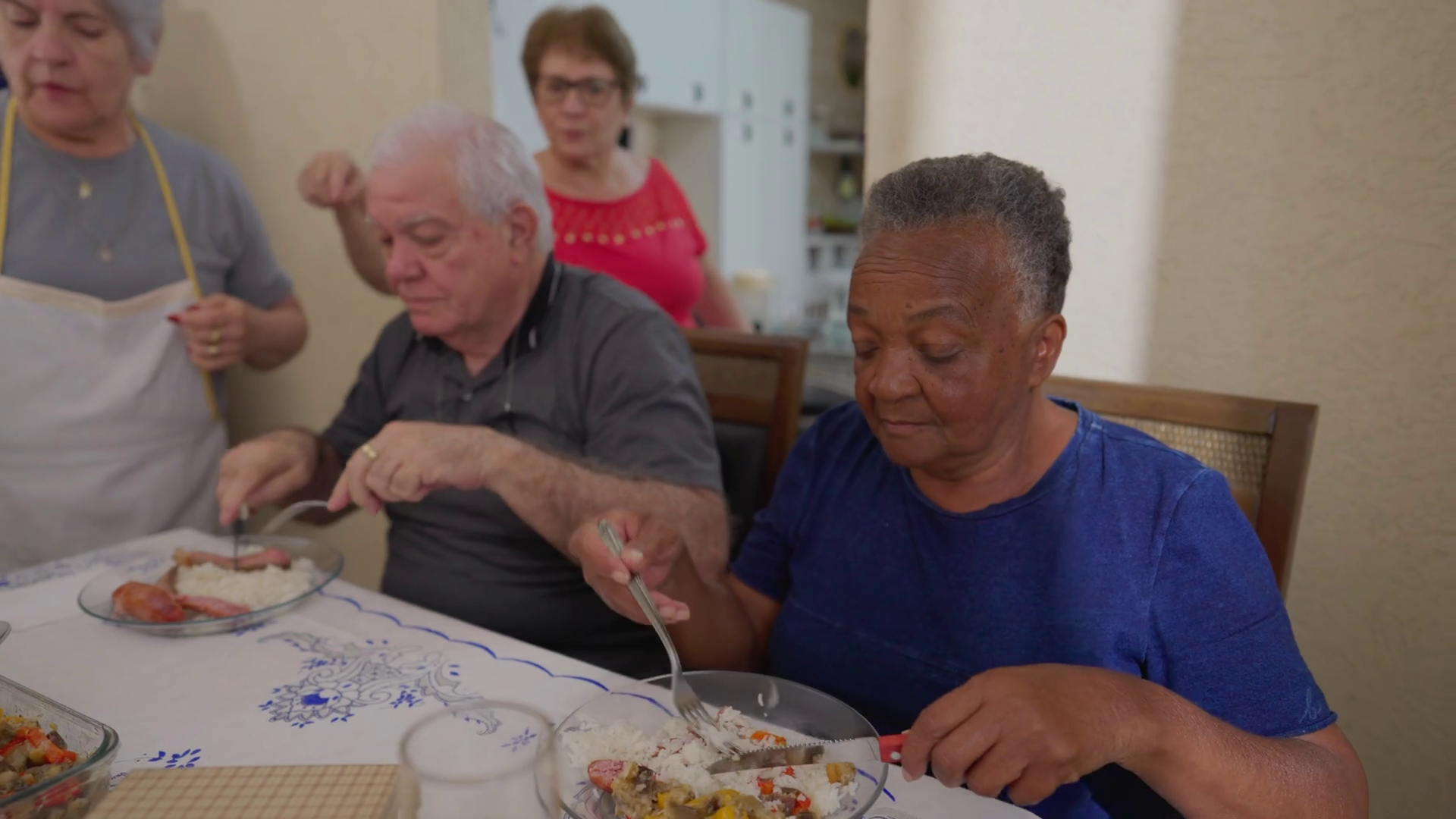 Group Of Diverse Senior Friends Eating Lunch Stock Footage SBV ...