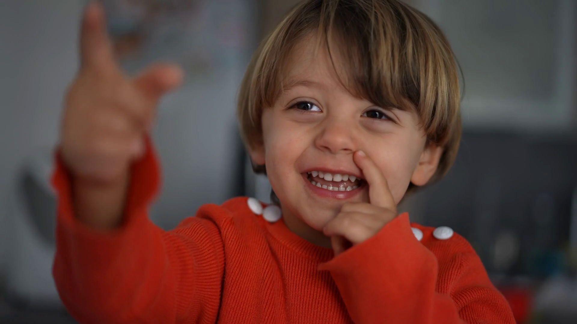 Happy Little Boy Spontaneous Laugh Portrait Stock Footage SBV-348687875 ...