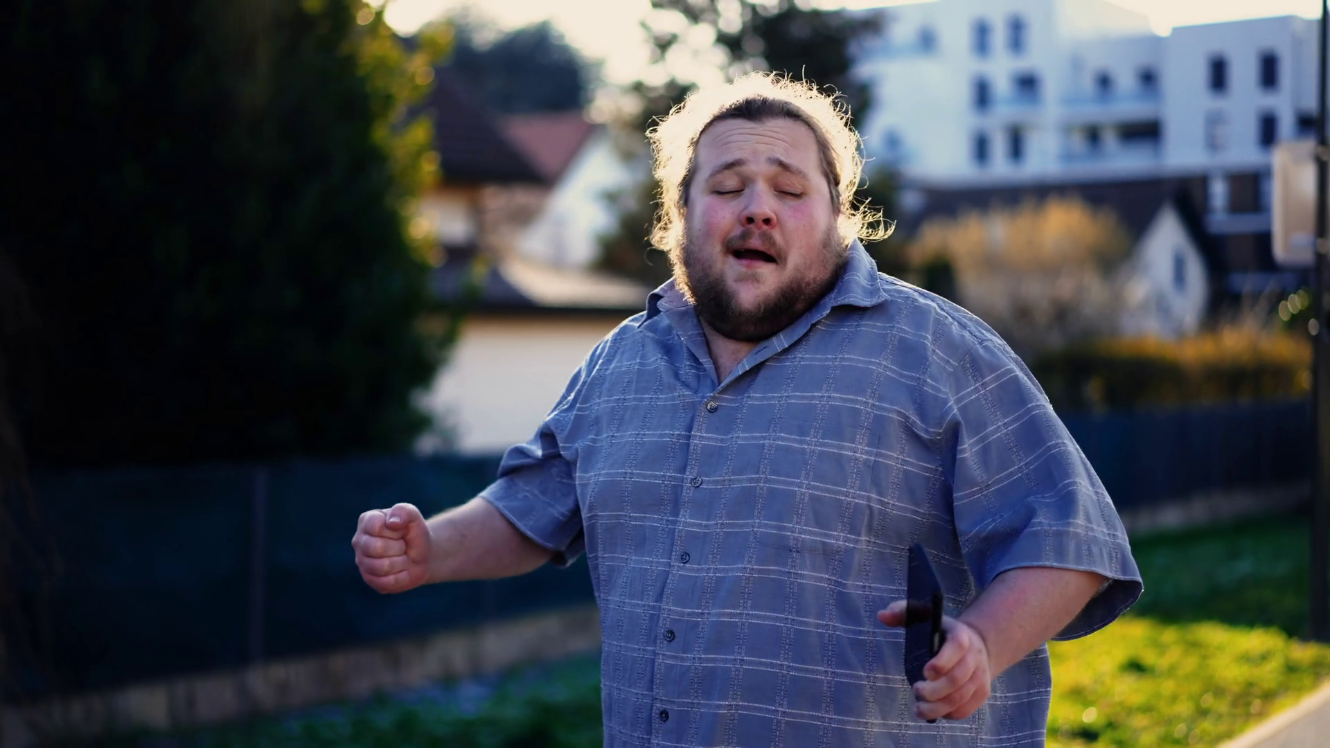 Sunlit Celebration: Overweight Man Dancing Stock Footage SBV-348440404 ...