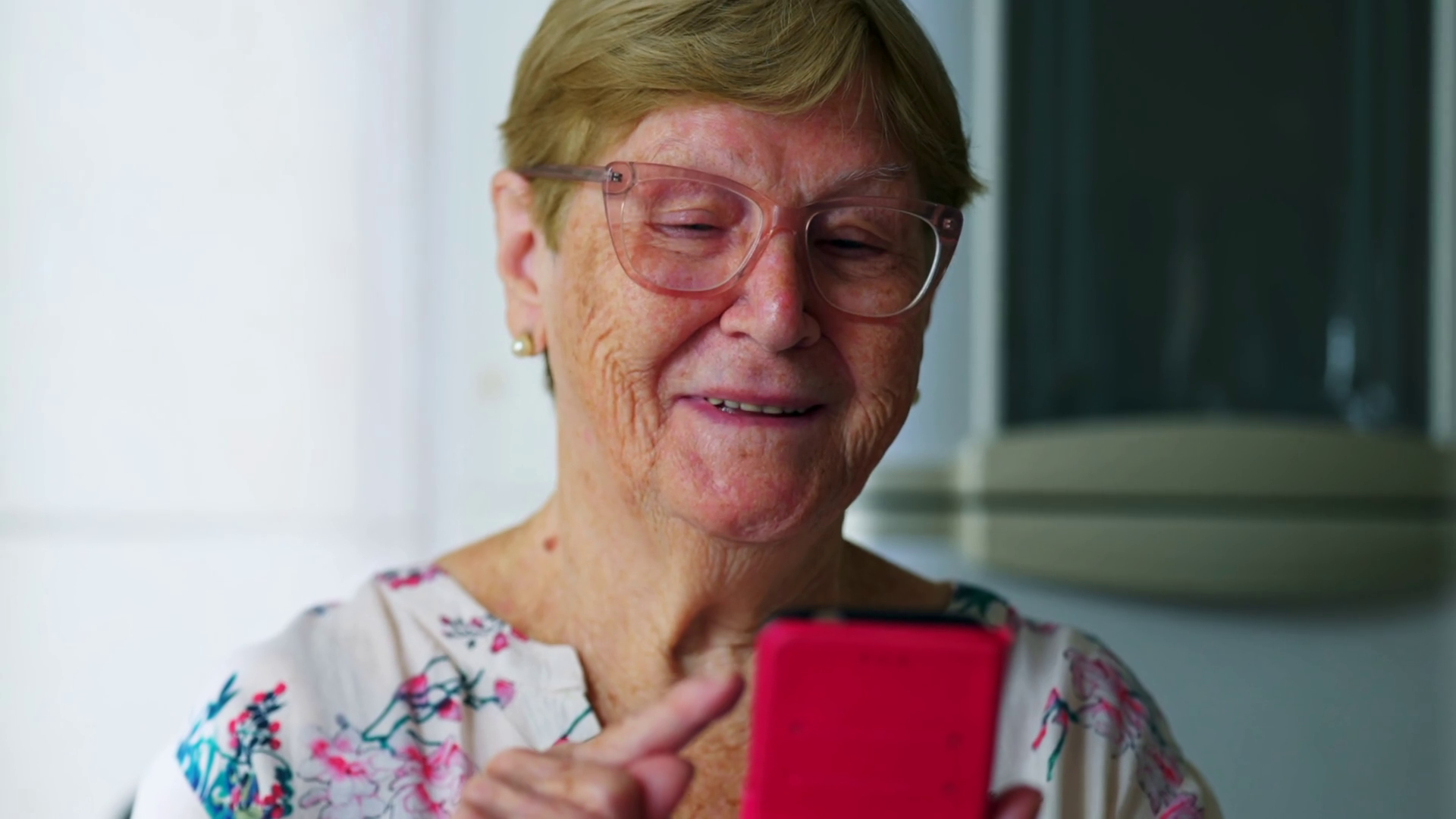 Happy Senior Woman Using Cellphone To Browse Stock Footage SBV ...