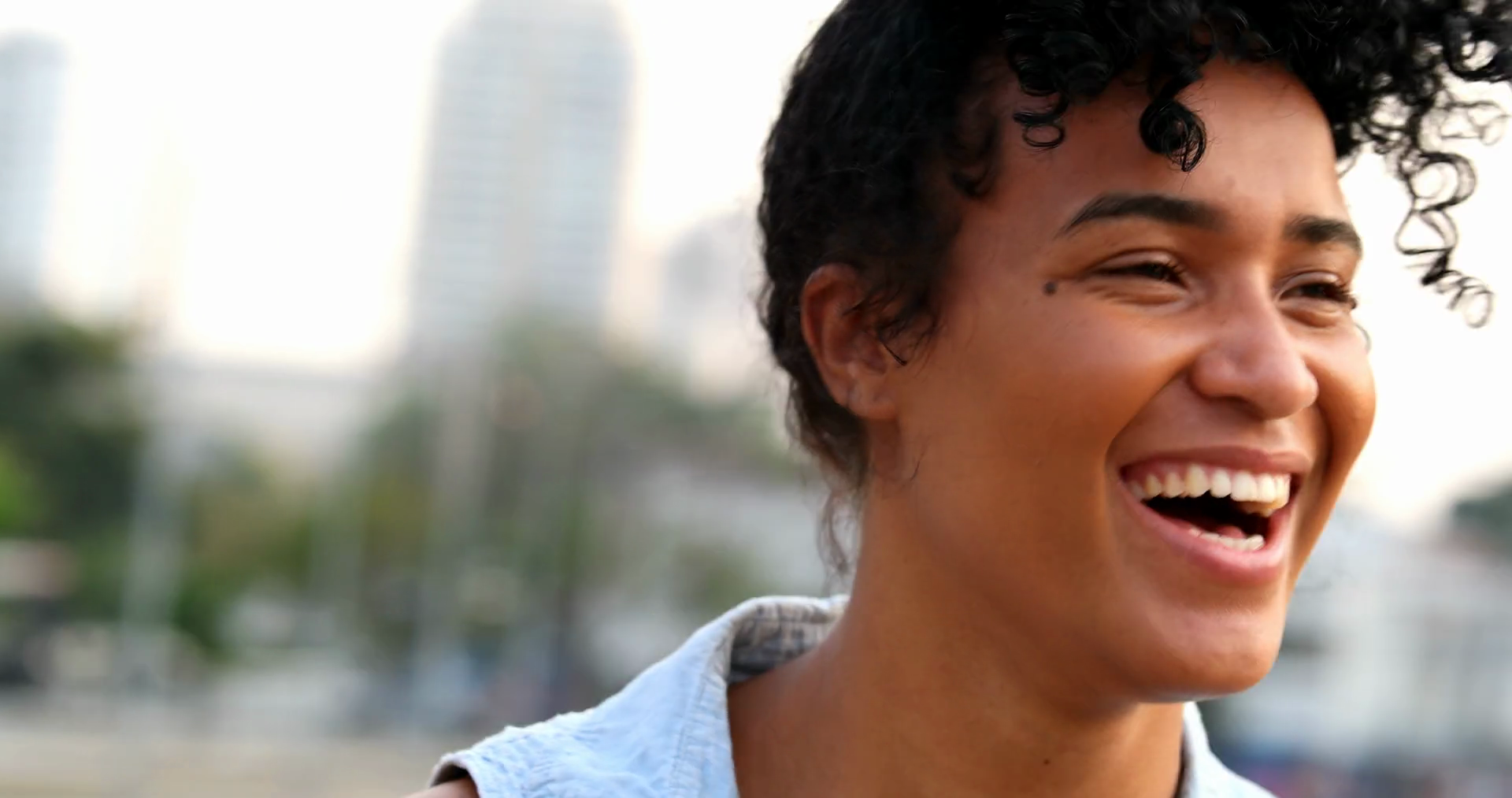 Happy Young Black Woman Spontaneous Smile Stock Footage SBV-348475540 ...