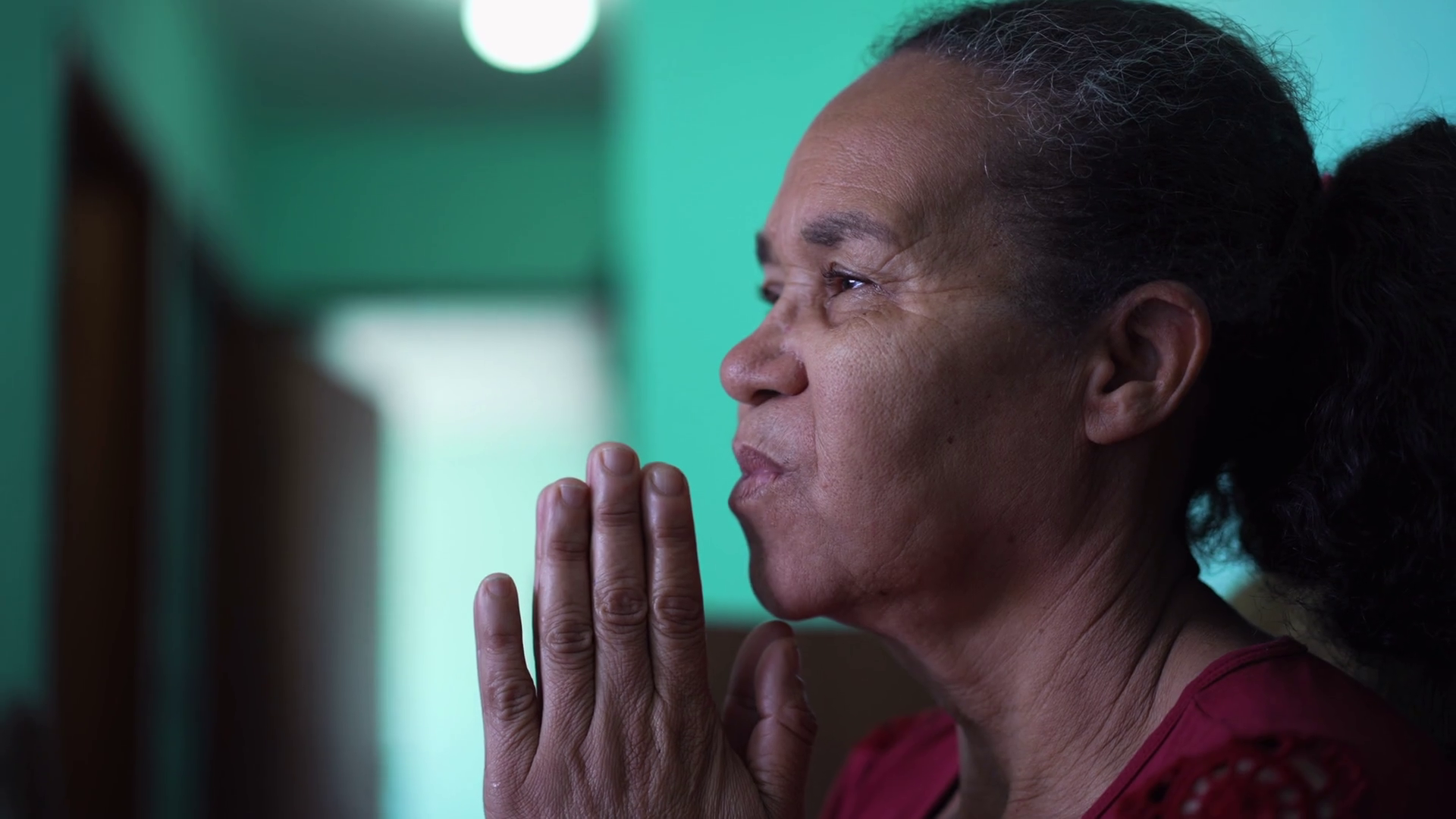 Hopeful Mature Hispanic Senior Woman Praying Stock Footage SBV ...