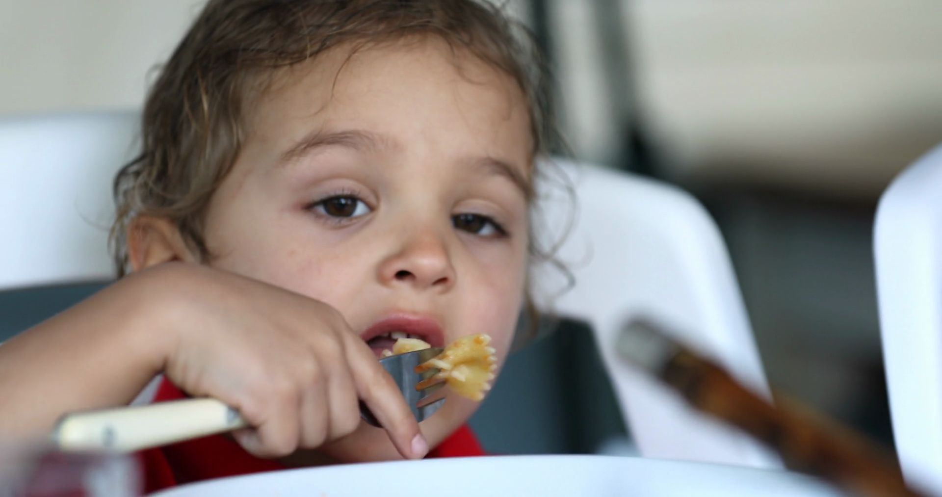 Infant Baby Boy Eating Supper Lost In Thought Stock Footage SBV ...