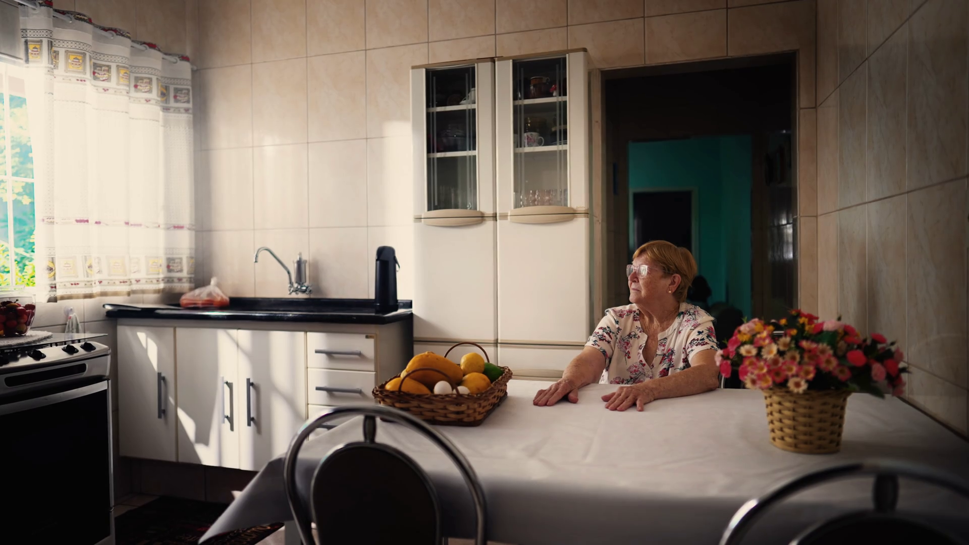 Lonely Senior Woman Sitting Alone In Kitchen Stock Footage SBV ...
