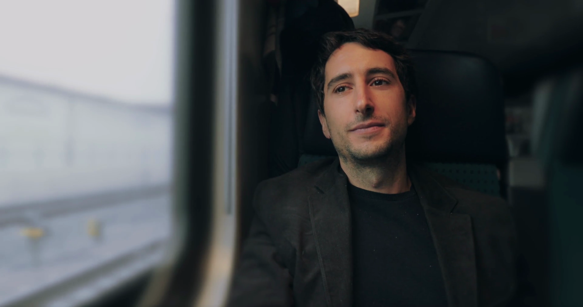 Man Riding Train Looking Out Window Talking Stock Footage SBV-348557605 ...