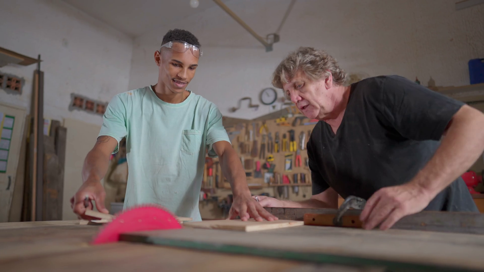 Master Carpenter Guiding Student Apprentice Stock Footage SBV-348516724 ...