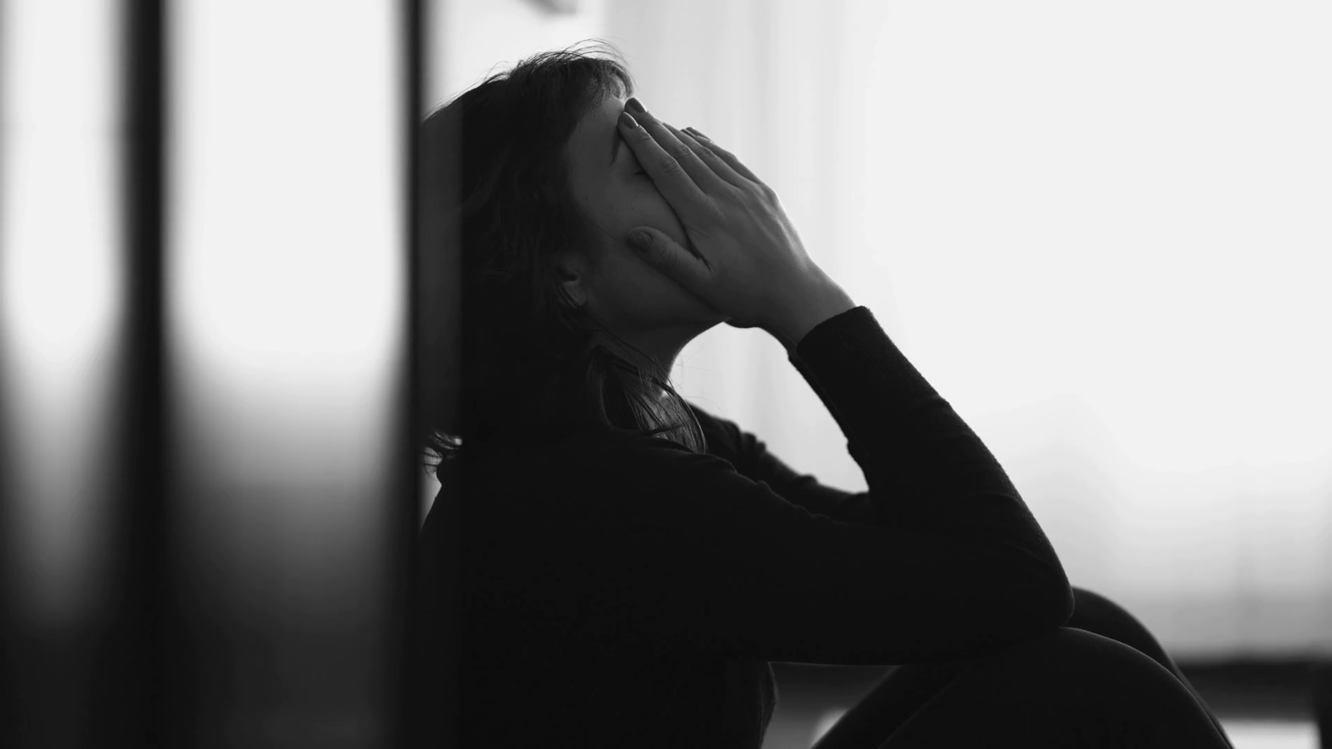 Monochromatic Shot Of Desperate Young Woman Stock Footage SBV-348860480 ...