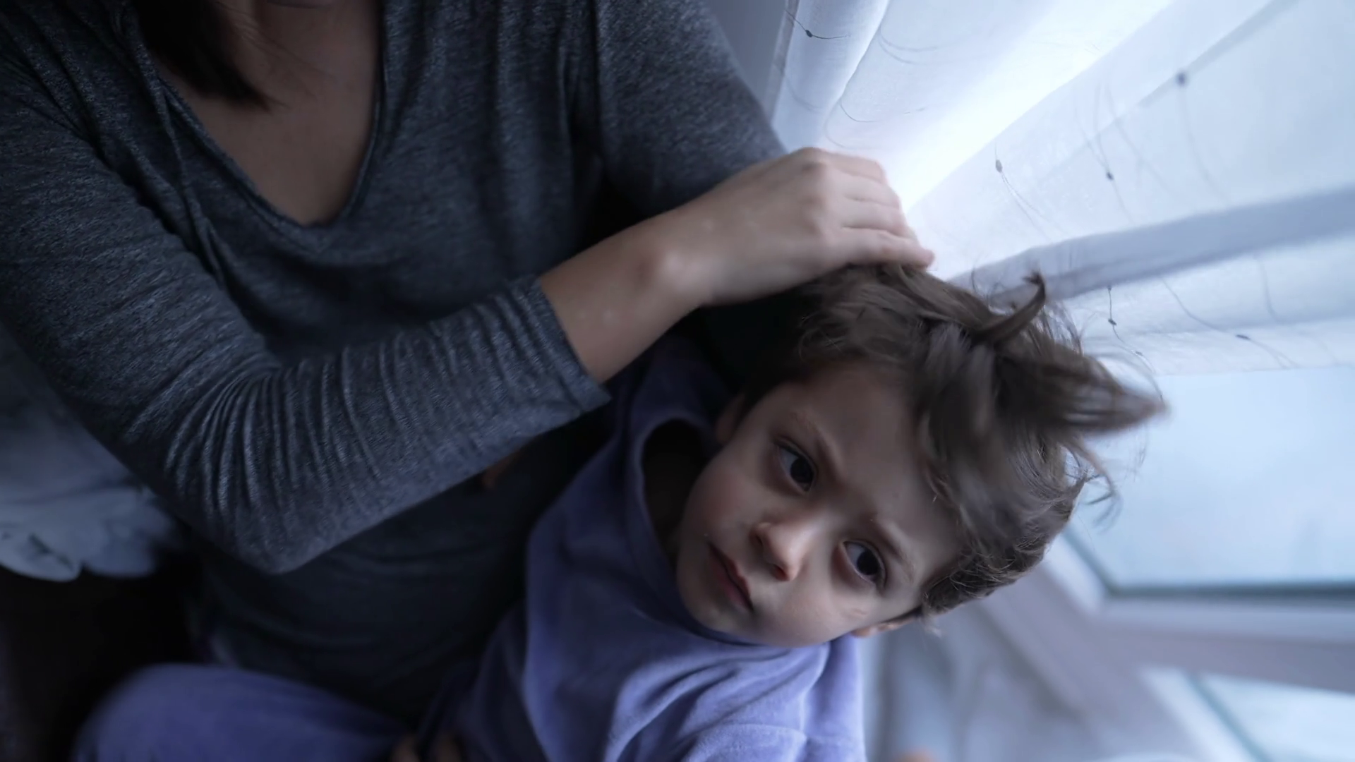 Mother Caressing Child Hair Wearing Pajamas Stock Footage SBV-348890267 ...