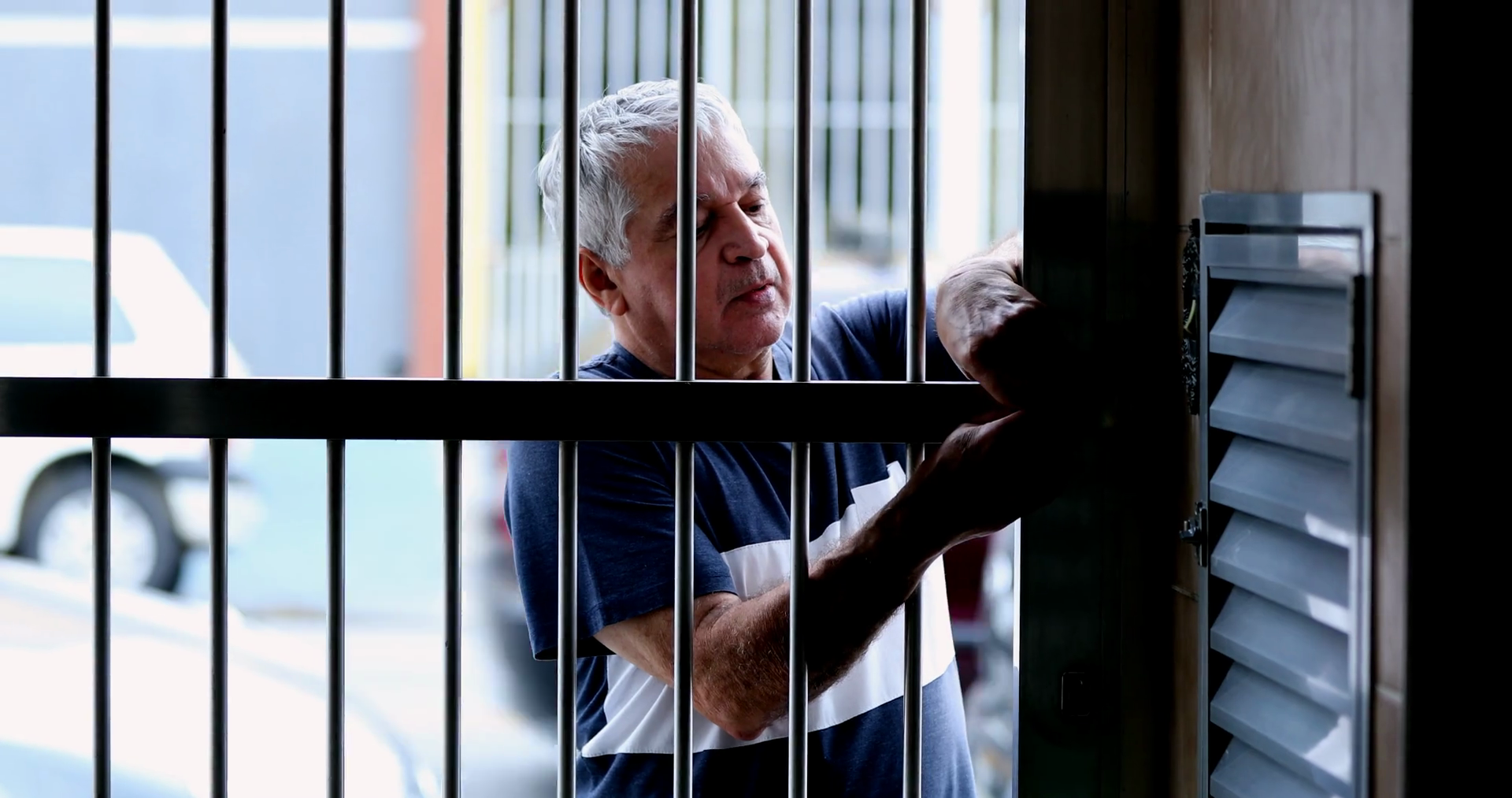 Older Man Opening Metal Gate Entrance Senior Stock Footage SBV ...