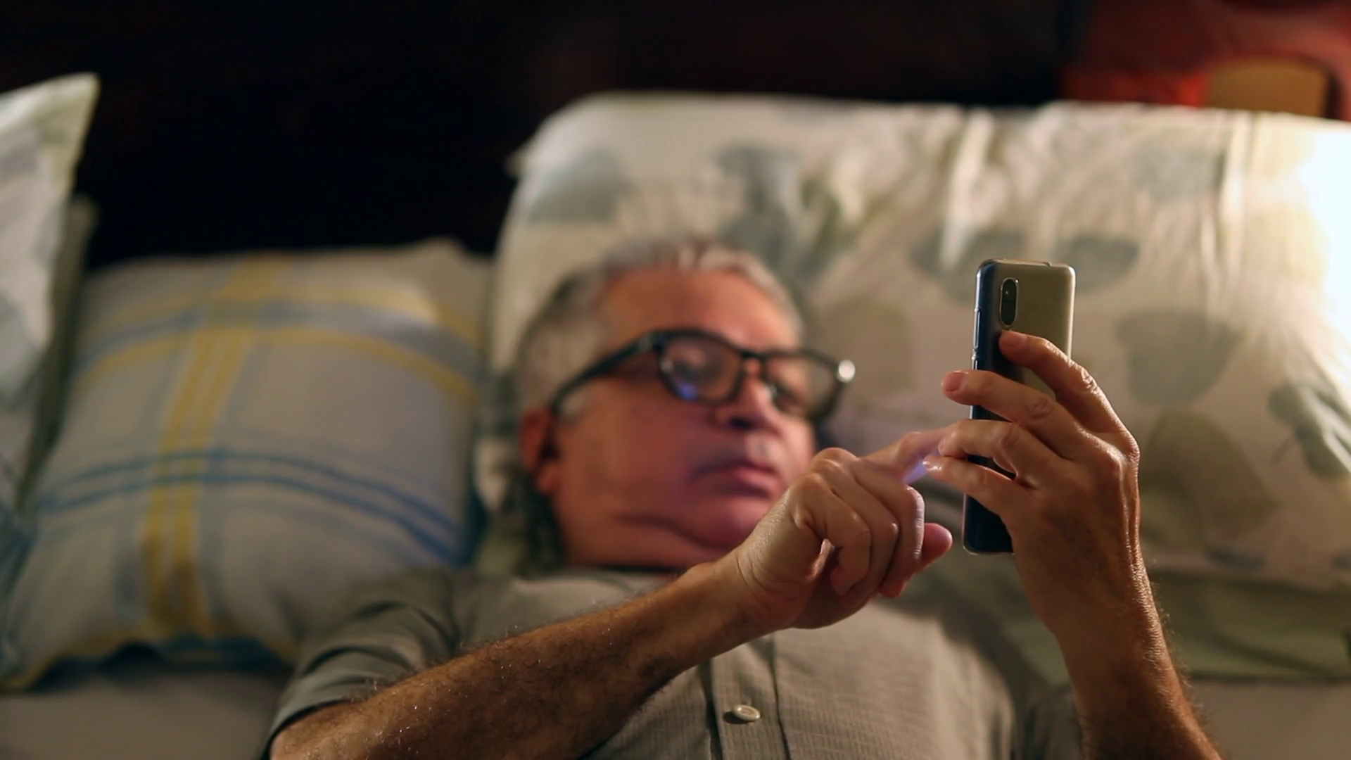 Older Man Watching Cellphone Screen At Night Stock Footage SBV ...