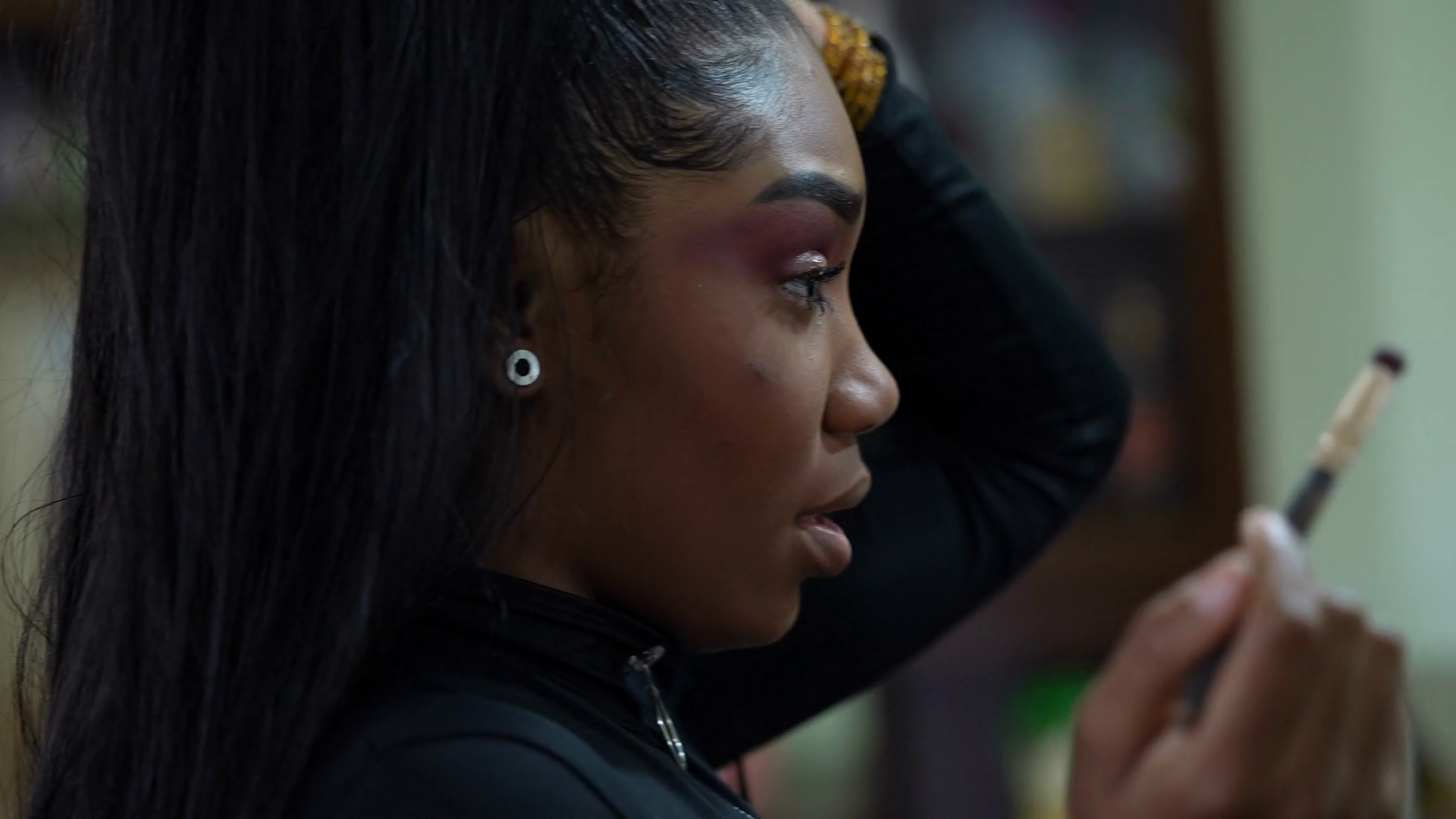 One African Girl Applying Make Up In Front Stock Footage SBV-348699206 ...