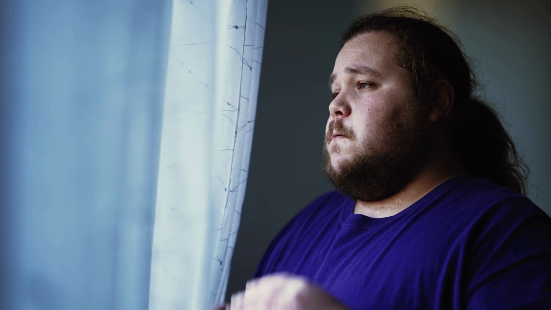 One Anxious Overweight Man Standing Window Stock Footage SBV-348672038 ...