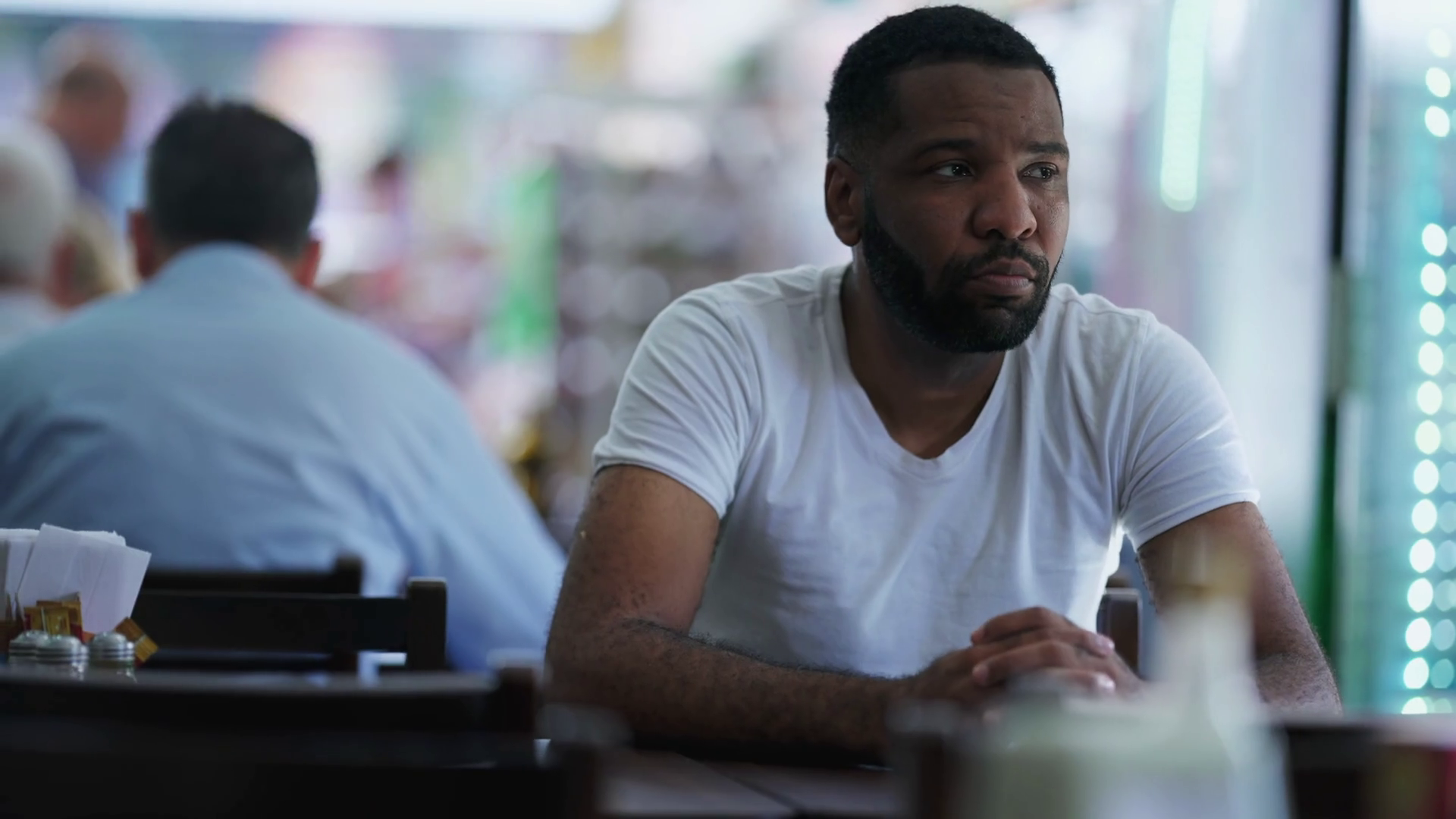 One Black Guy Sitting At Restaurant Table Stock Footage SBV-348499212 ...