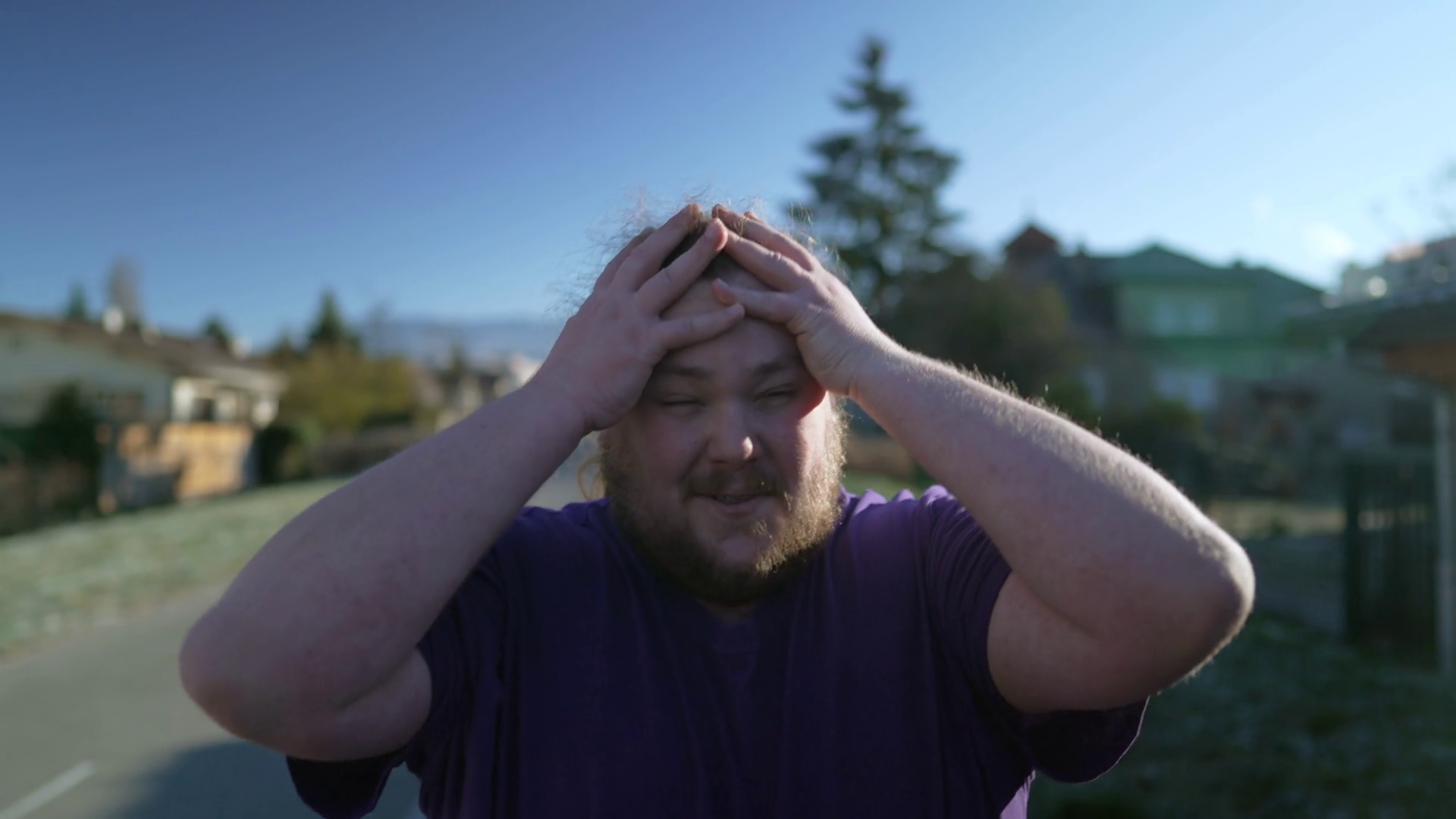 Outdoor Turmoil: Upset Overweight Man Walks Stock Footage SBV-348437434 ...