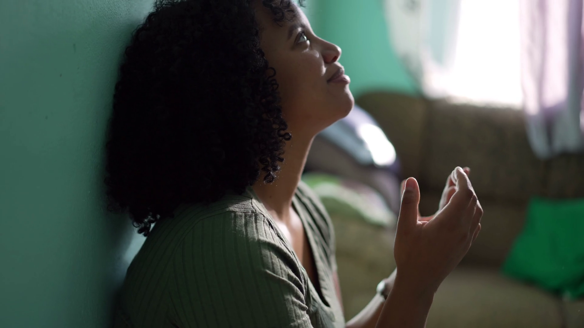 Young Black Woman In Praying To God Raising Stock Footage SBV-348765287 ...