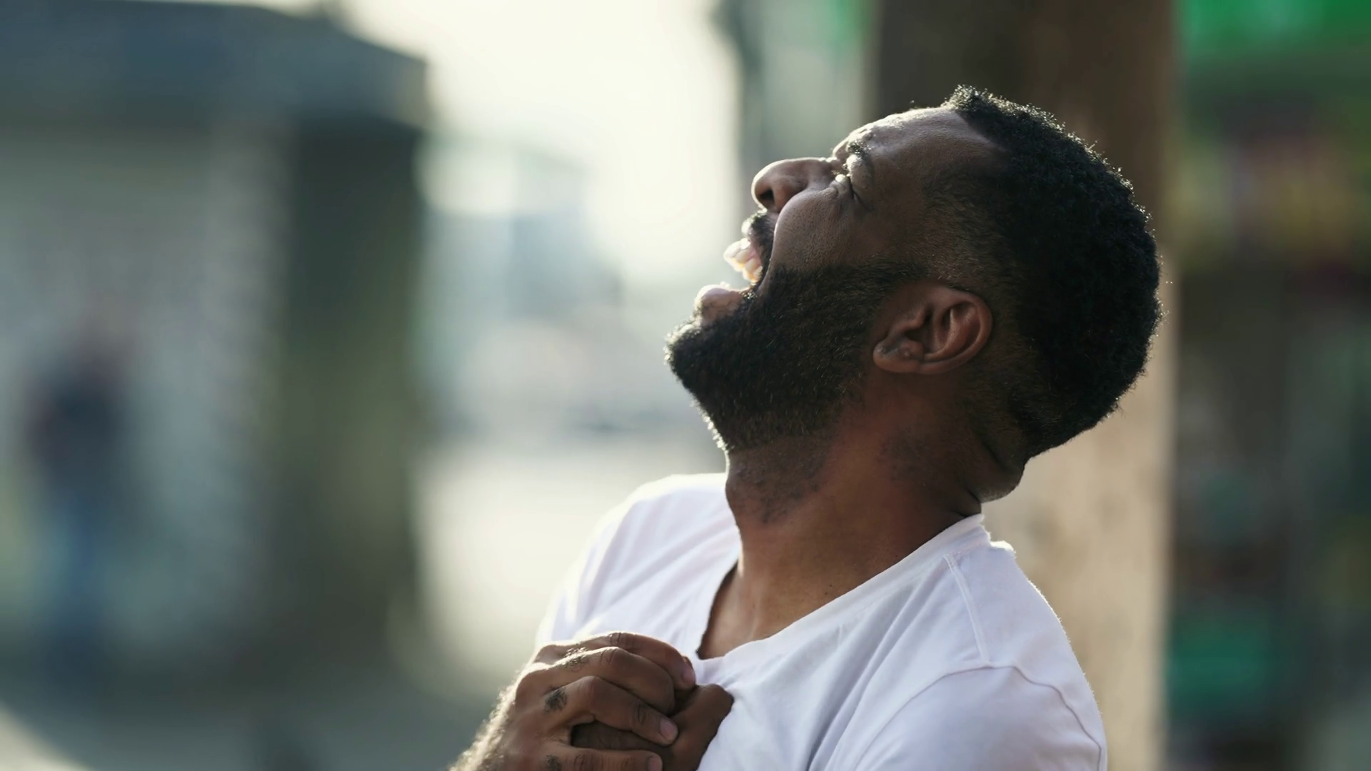 One Faithful Black Man Thanking God Standing Stock Footage SBV ...