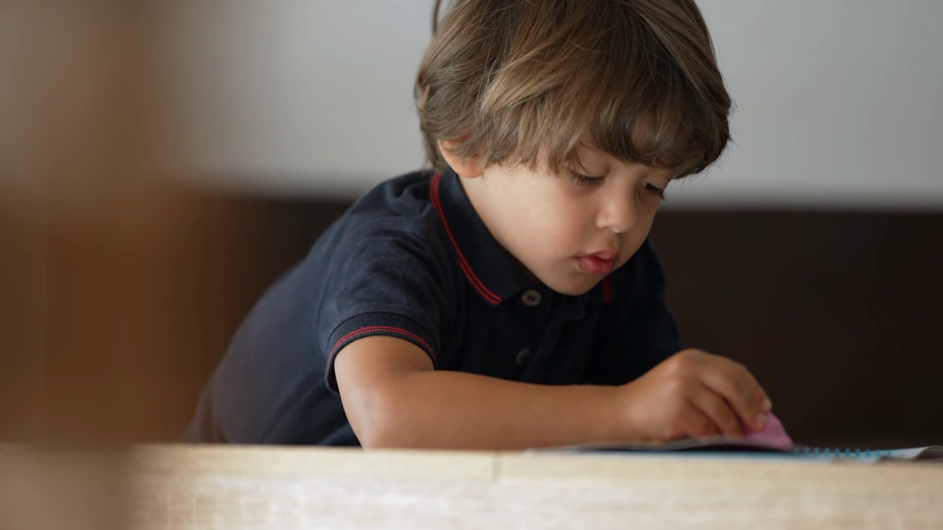 One Little Boy Doing School Activity At Home Stock Footage SBV ...