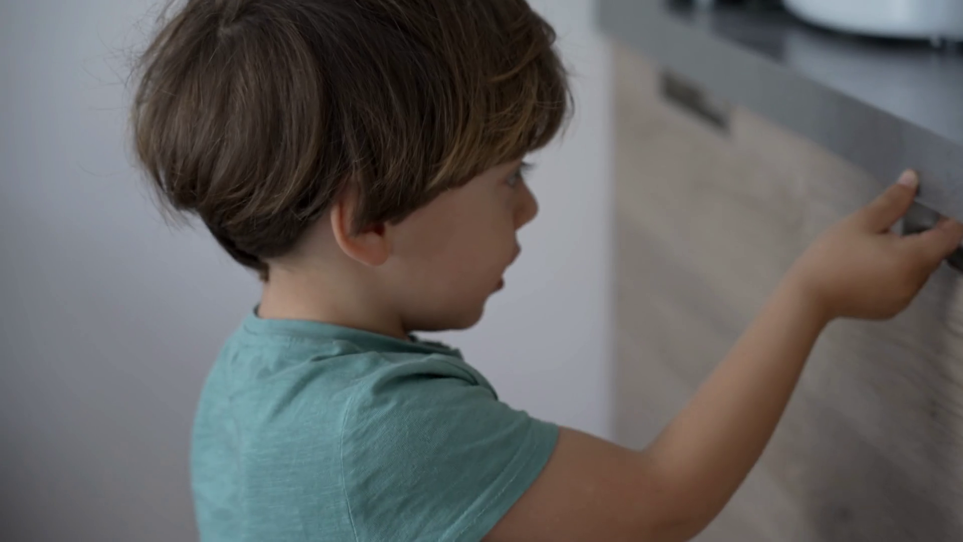 One Little Boy Trying To Open Kitchen Drawer Stock Footage SBV ...