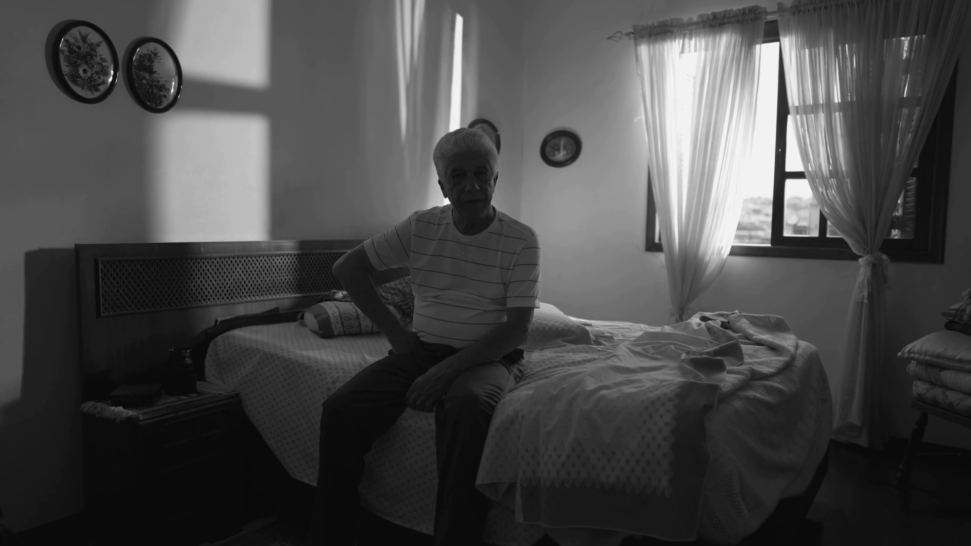 Monochrome Solitude: Lonely Senior Man Sits Stock Footage SBV-348401312 ...