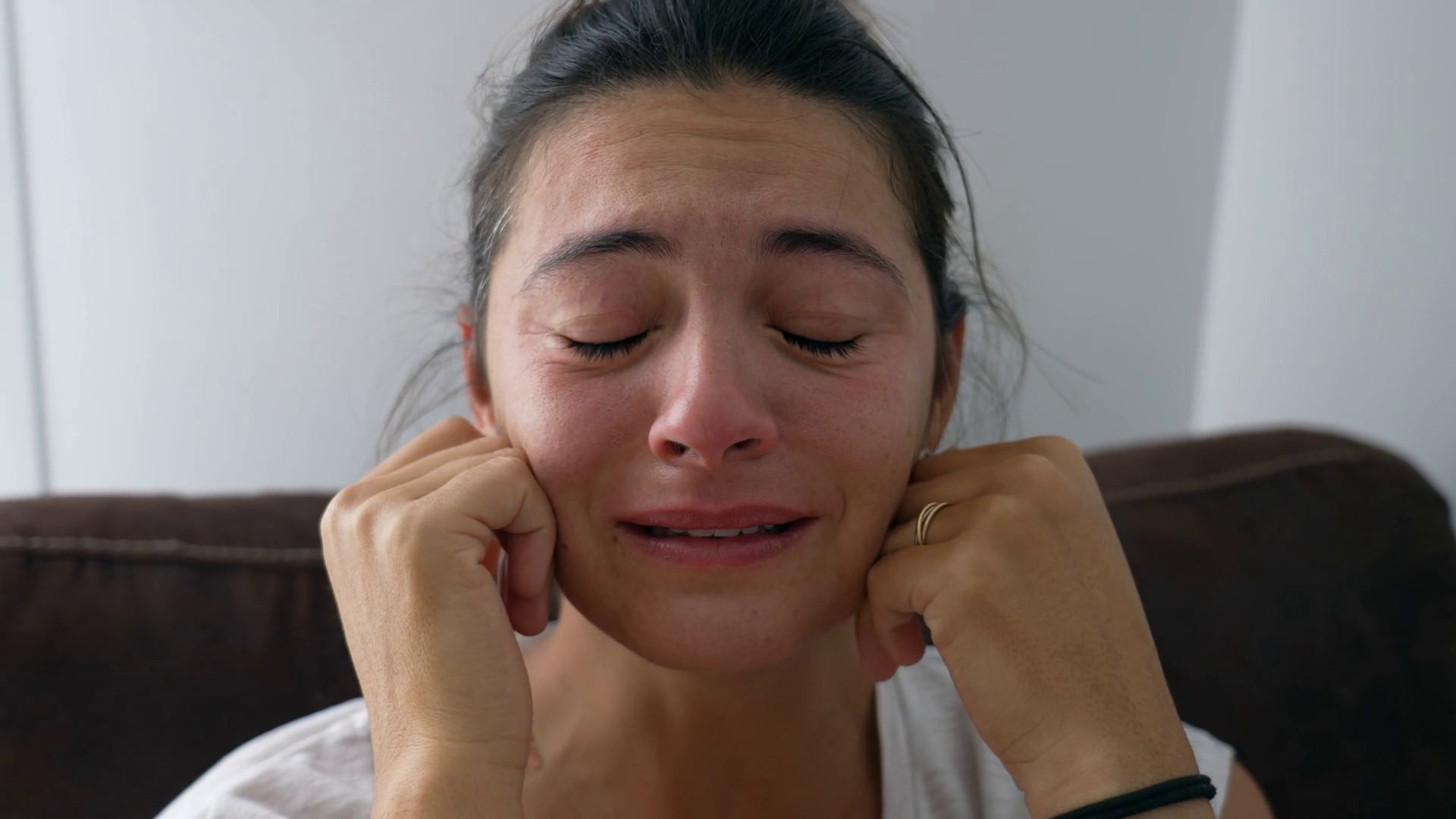 One Sad Tearful Woman Crying Portrait Of Stock Footage SBV-348895543 ...