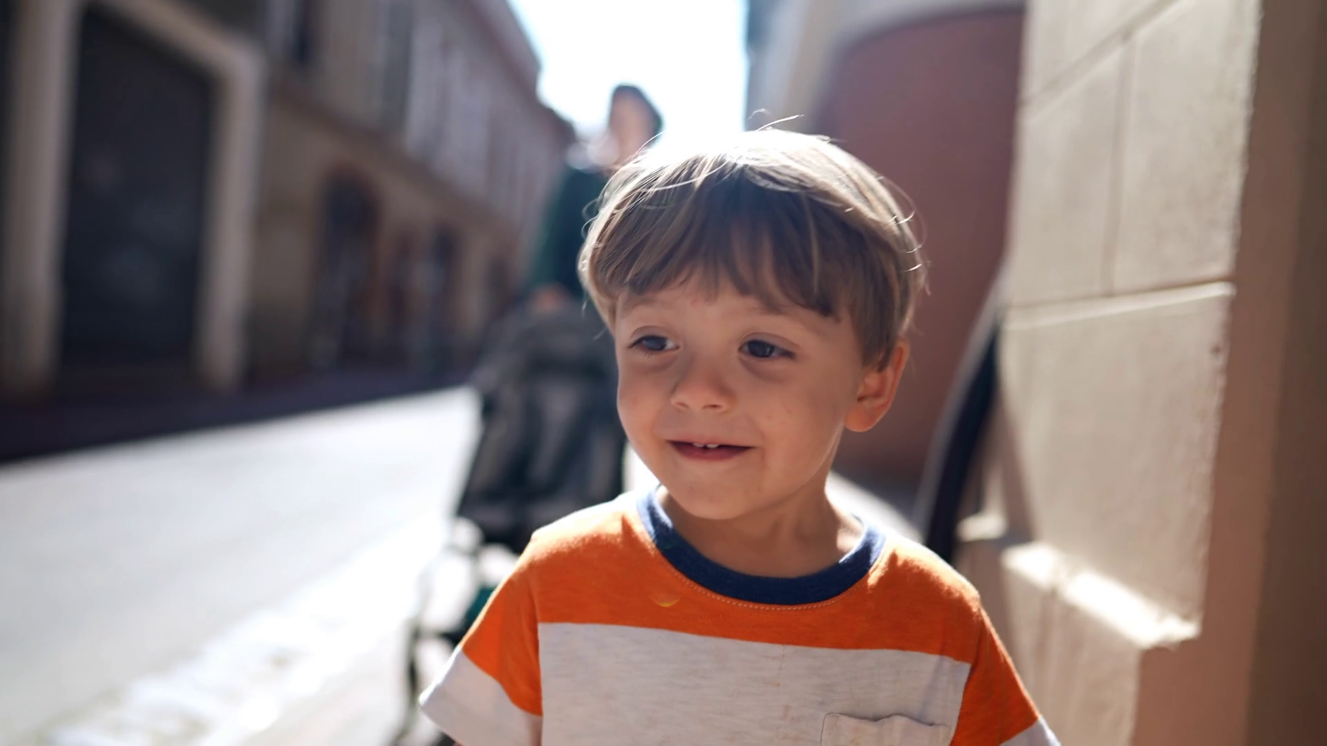 One Small Boy Walking In City Sidewalk Child Stock Footage SBV ...