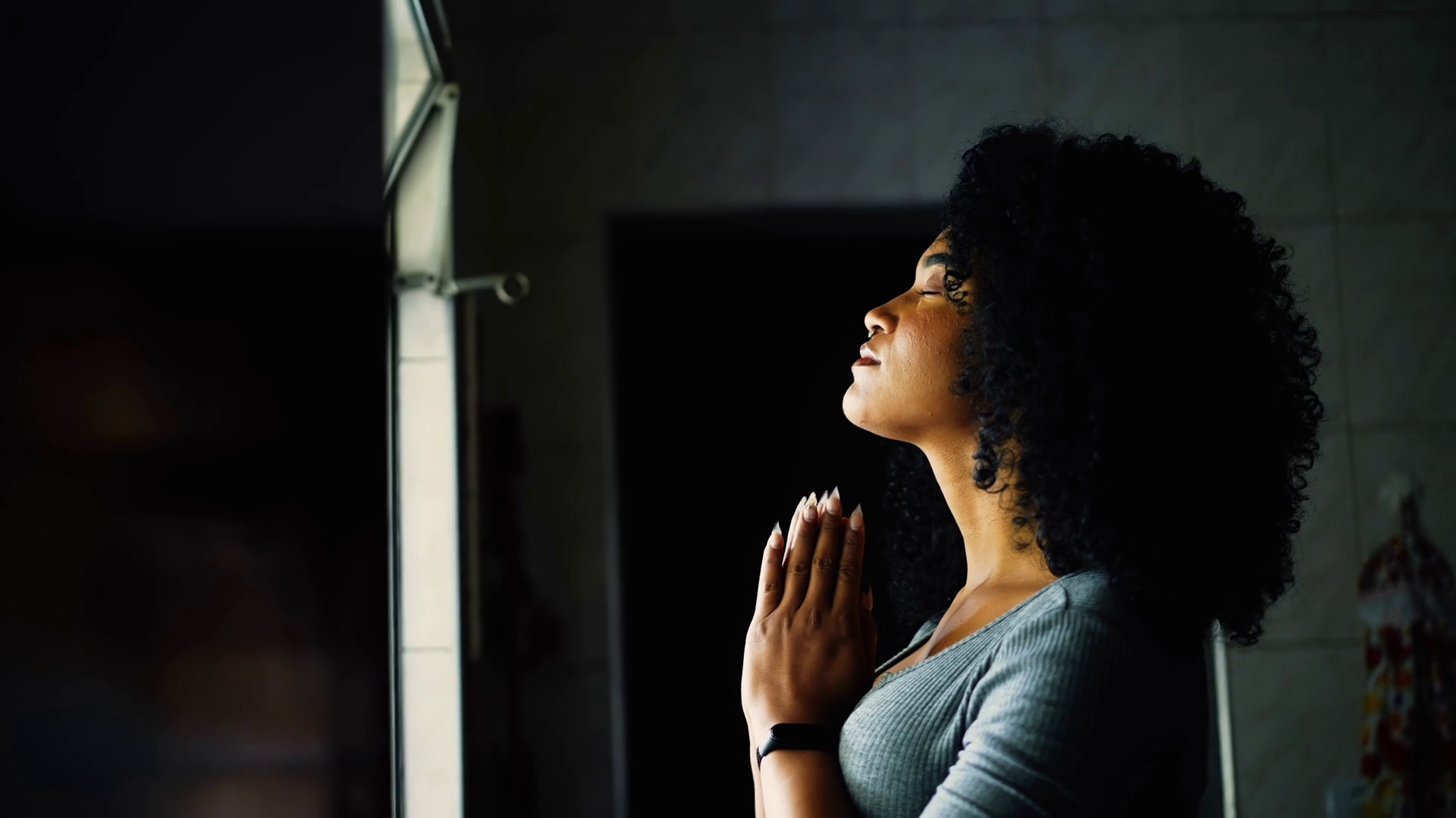 One Spiritual Young Black Woman Standing Stock Footage SBV-348791593 ...