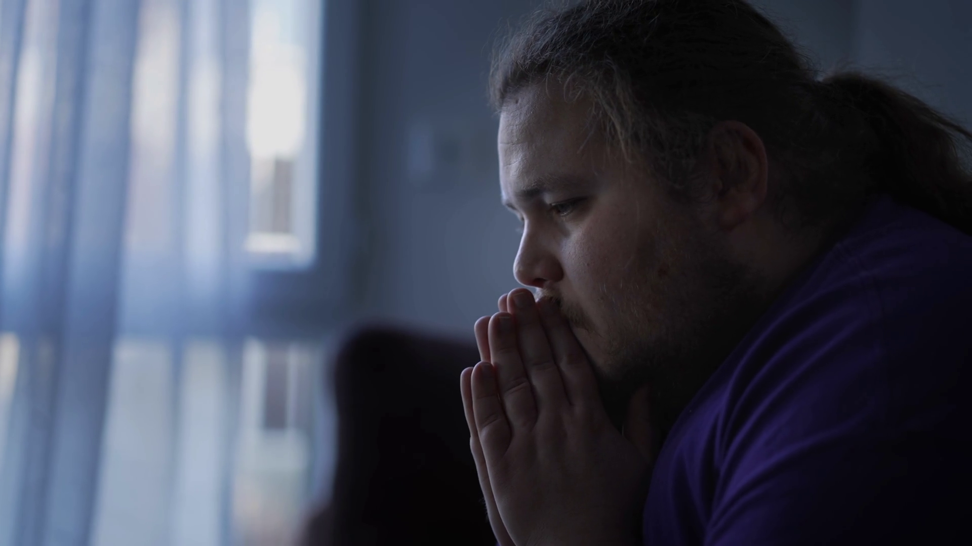Anxious Contemplation: Overweight Man's Stock Footage SBV-348438877 ...