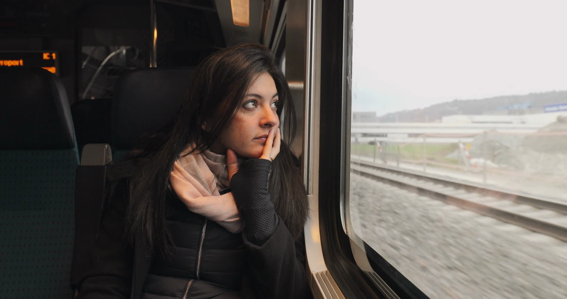 Passenger Woman Riding Train Looking Out Stock Footage SBV-348557744 ...
