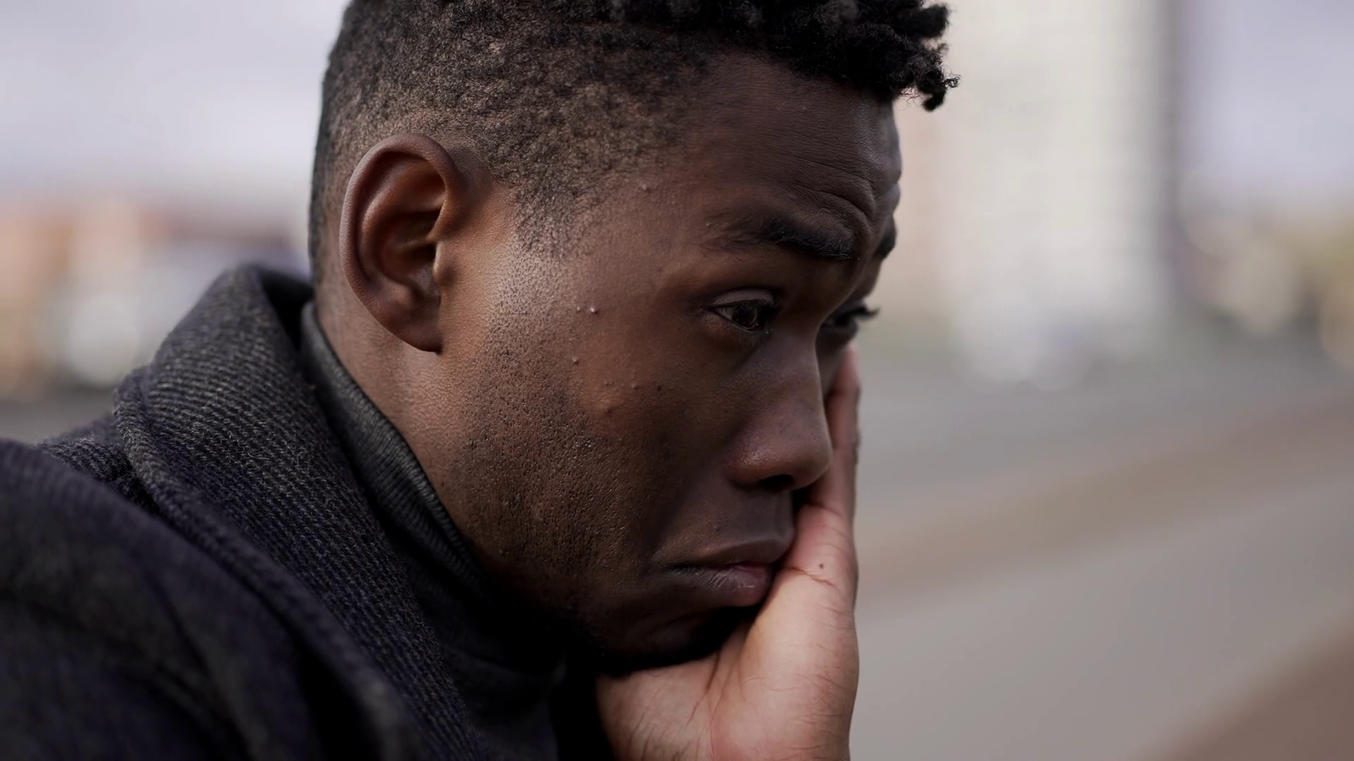 Pensive Concerned Black African Man Sitting Stock Footage SBV-348675034 ...