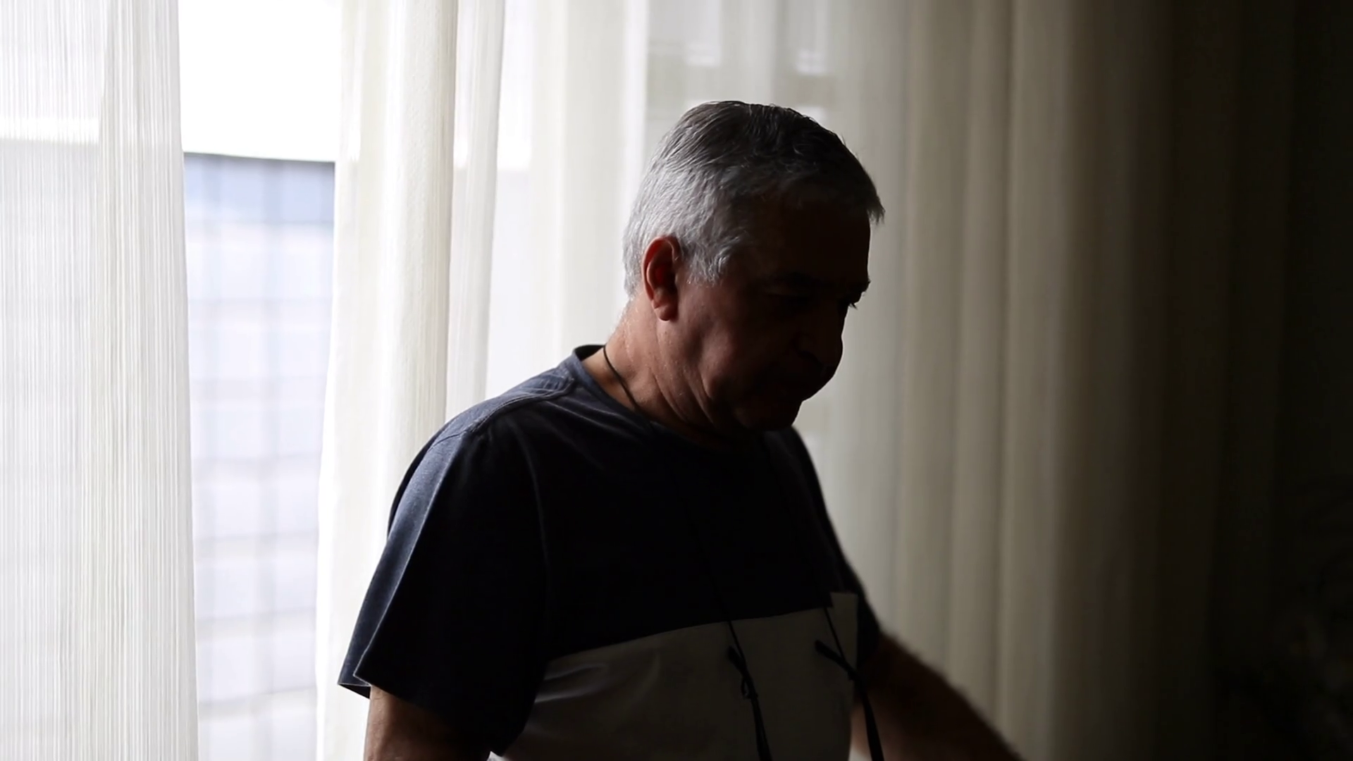 Pensive Older Man Standing Window In Solitude Stock Footage SBV ...