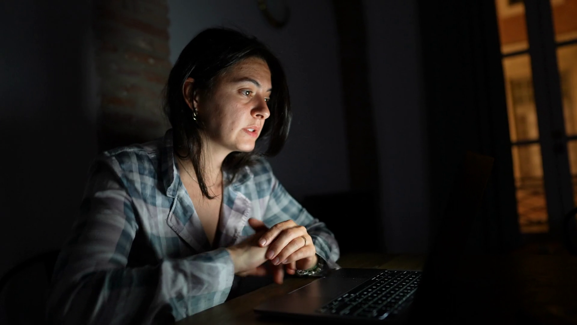 Person Looking At Computer Screen At Night Stock Footage SBV-348940627 ...