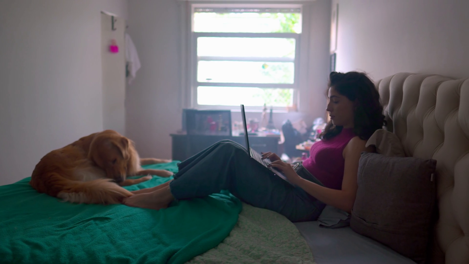 Remote Work Comfort: Young Woman Typing On Stock Footage SBV-348624456 ...
