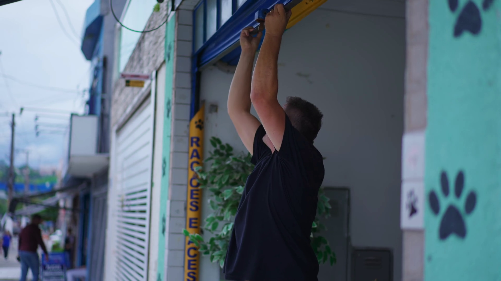 Man Closing Storefront Garage In City Stock Footage SBV-348562514 ...