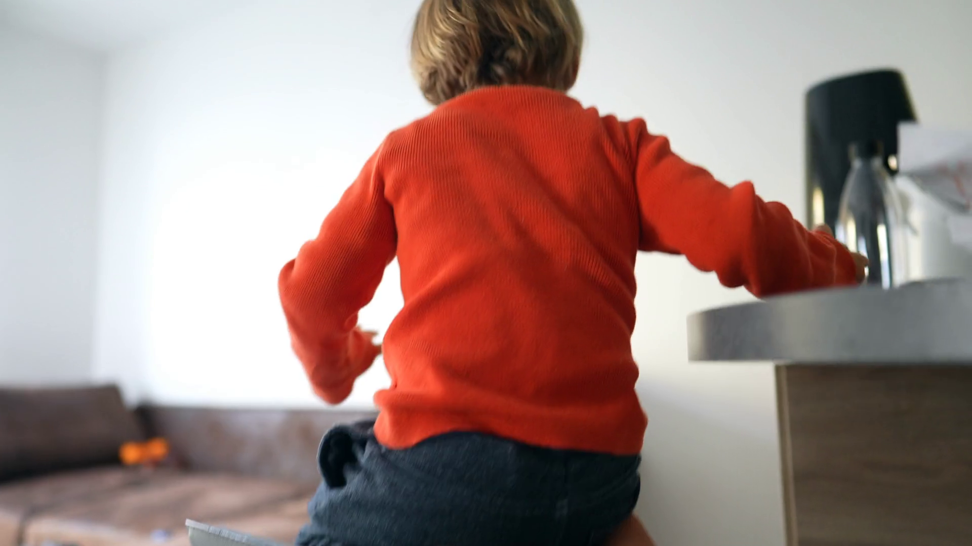 Restless Child Sitting On Kitchen Stair Stock Footage SBV-348684521 ...