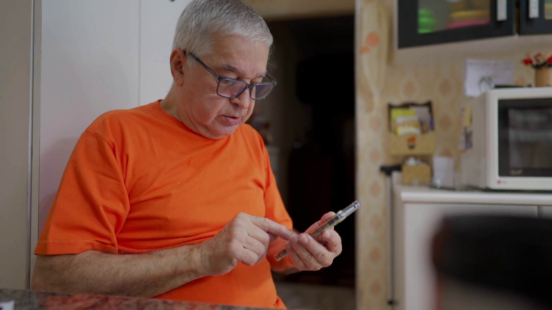 Senior Man Typing Message On Phone Sitting Stock Footage SBV-348508815 ...