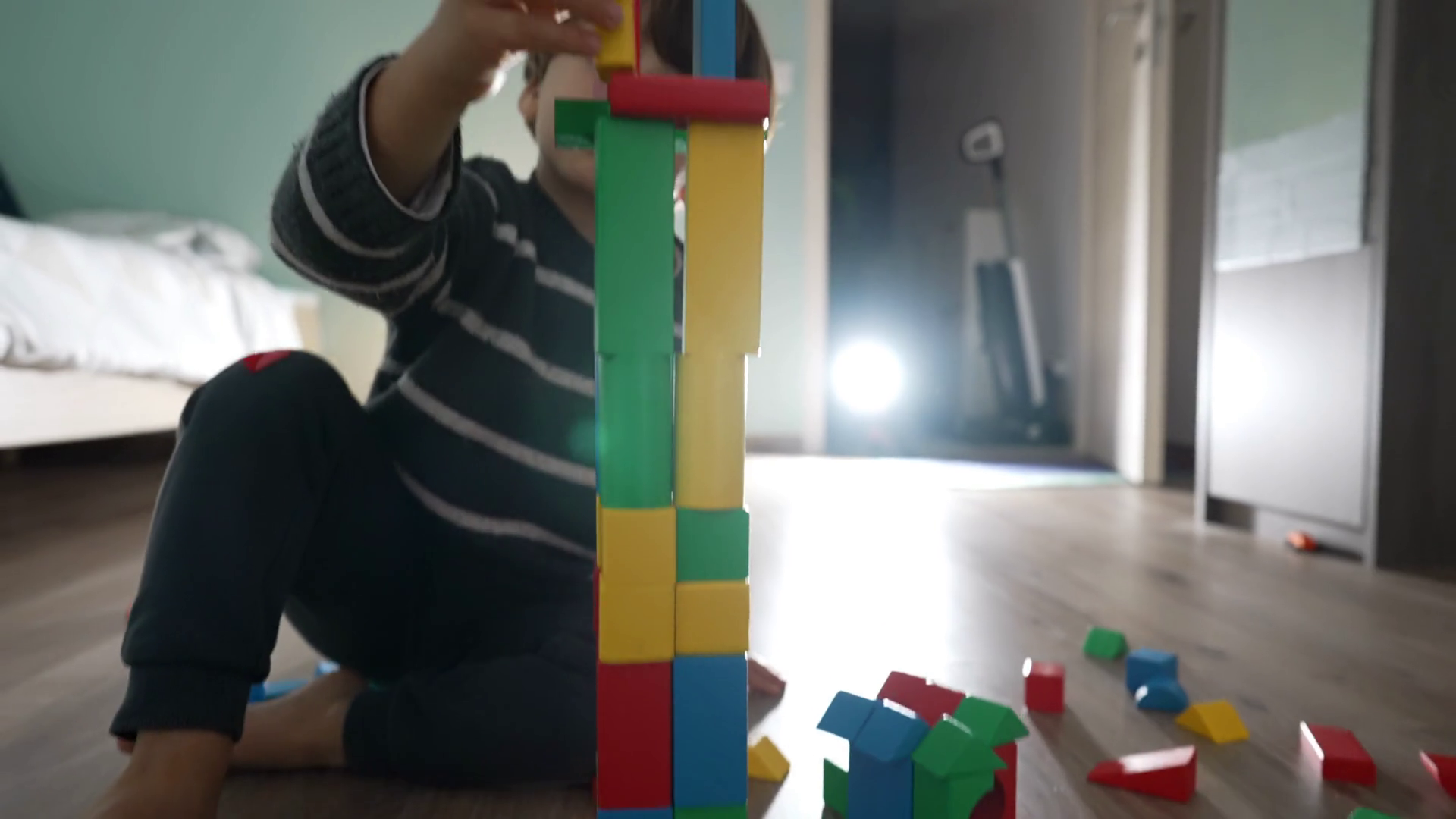 Small Boy Plays With Building Blocks Child Stock Footage SBV-348863834 ...