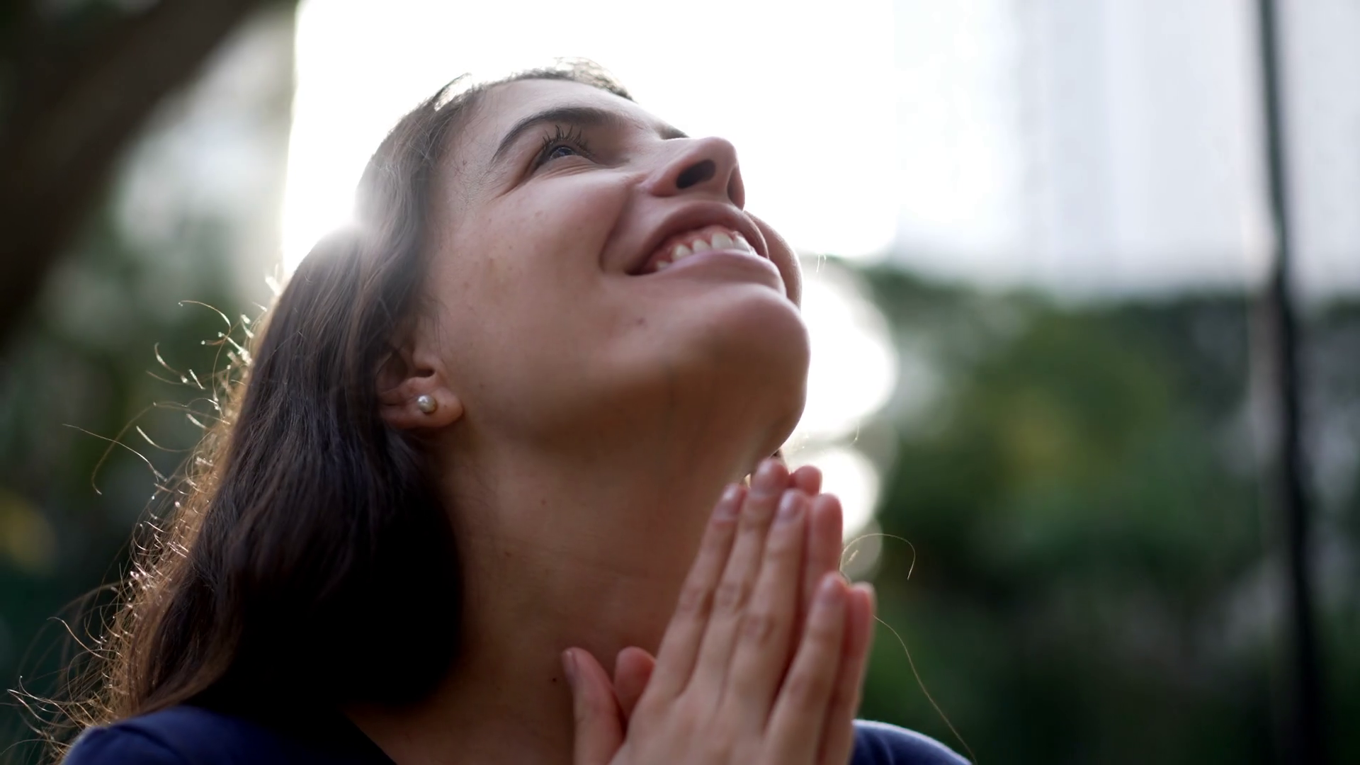 Spiritual Girl In Prayer Standing Outside Stock Footage SBV-348863192 ...