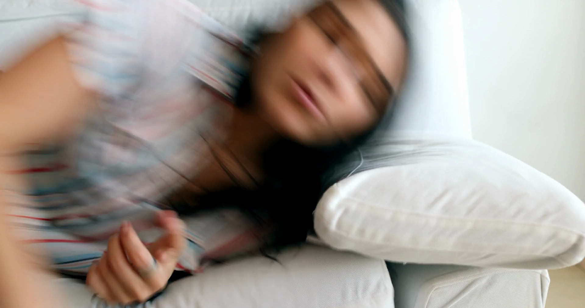 Tired Girl Slouches In Sofa Long Day Stock Footage SBV-348692676 ...