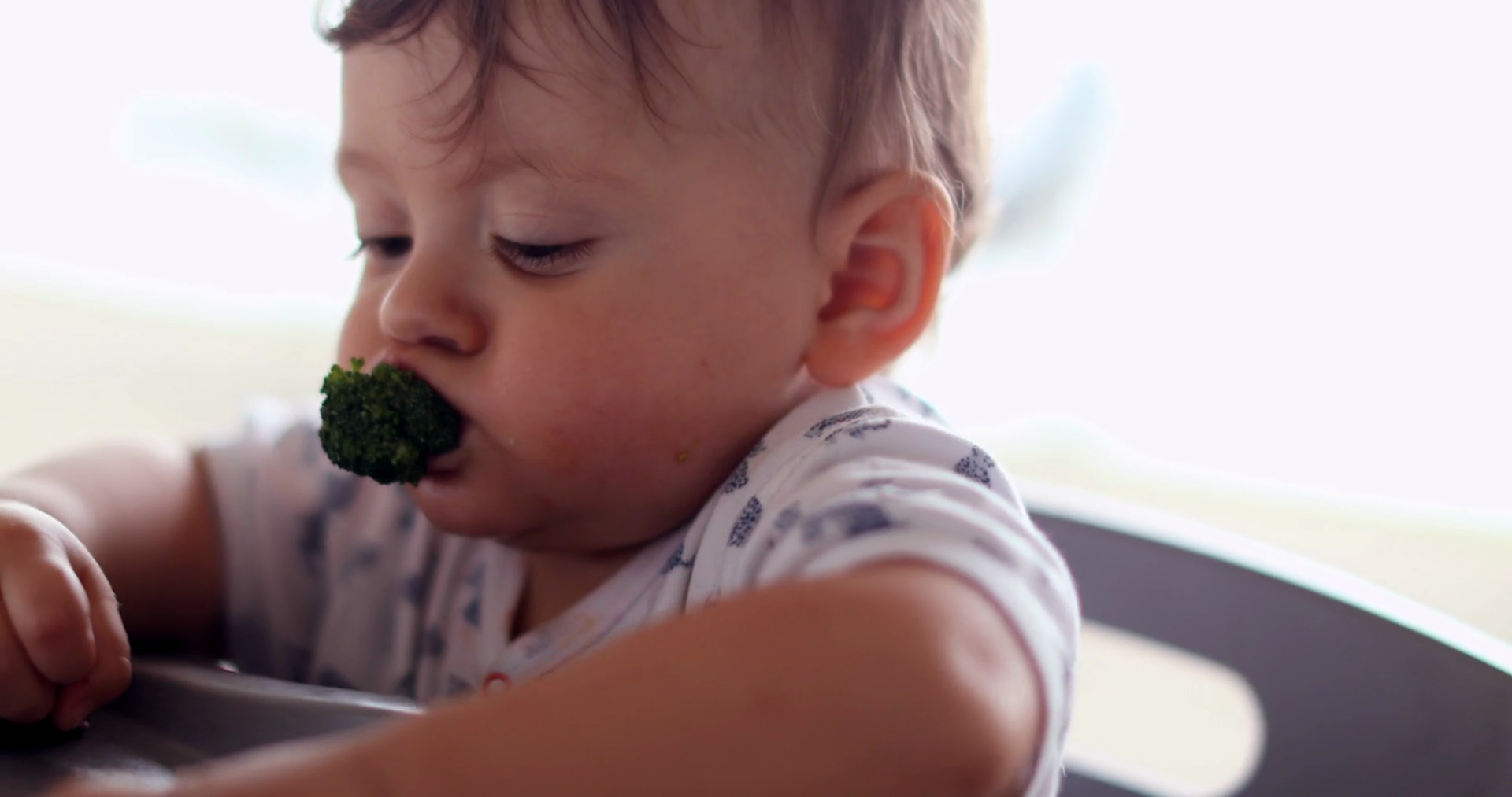 Toddler Baby Sitting On Highchair Eating Stock Footage SBV-348537687 ...