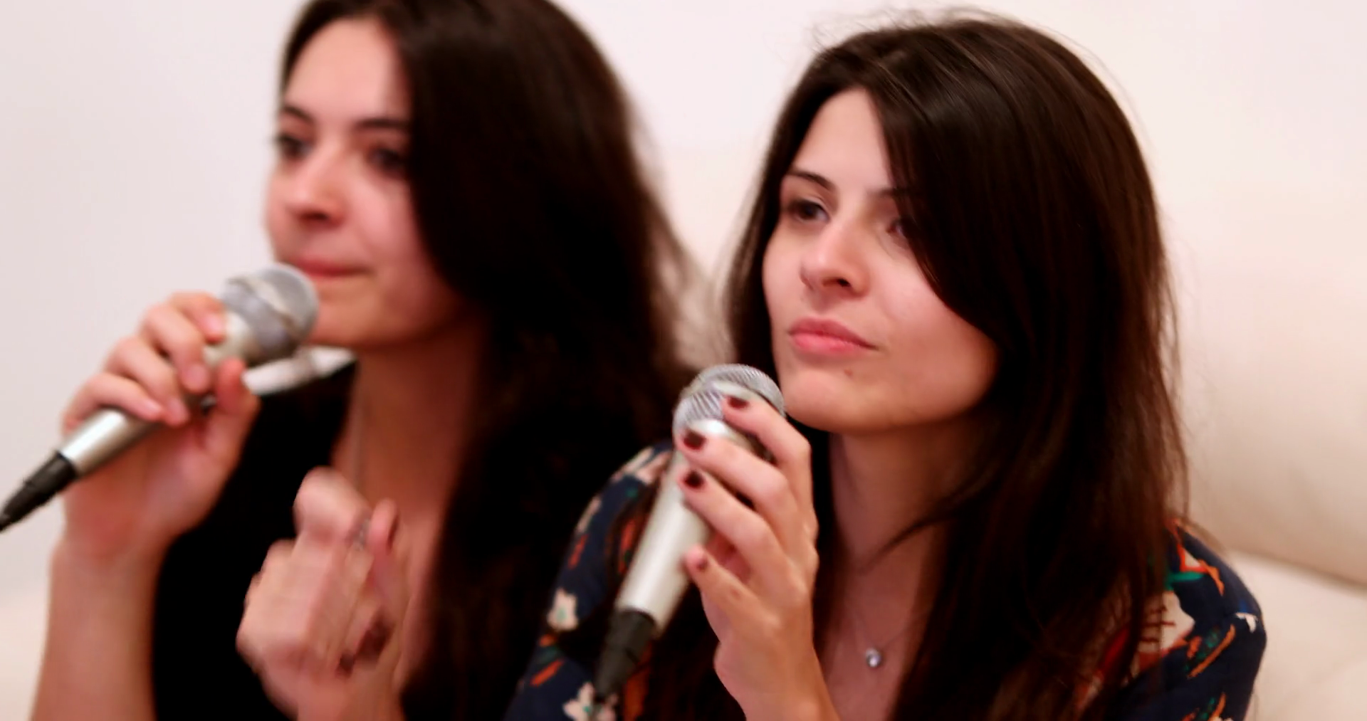 Two Sisters Having Fun Singing Karaoke Women Stock Footage SBV ...