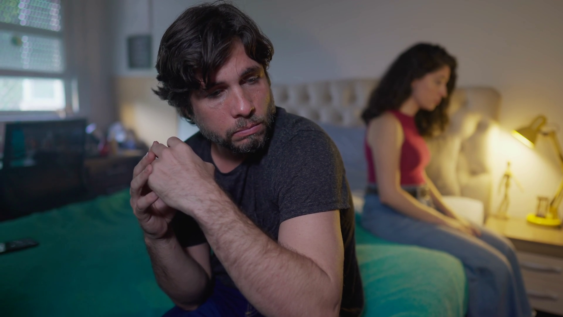 Unhappy Couple Feeling Disconnected From Man Stock Footage SBV ...