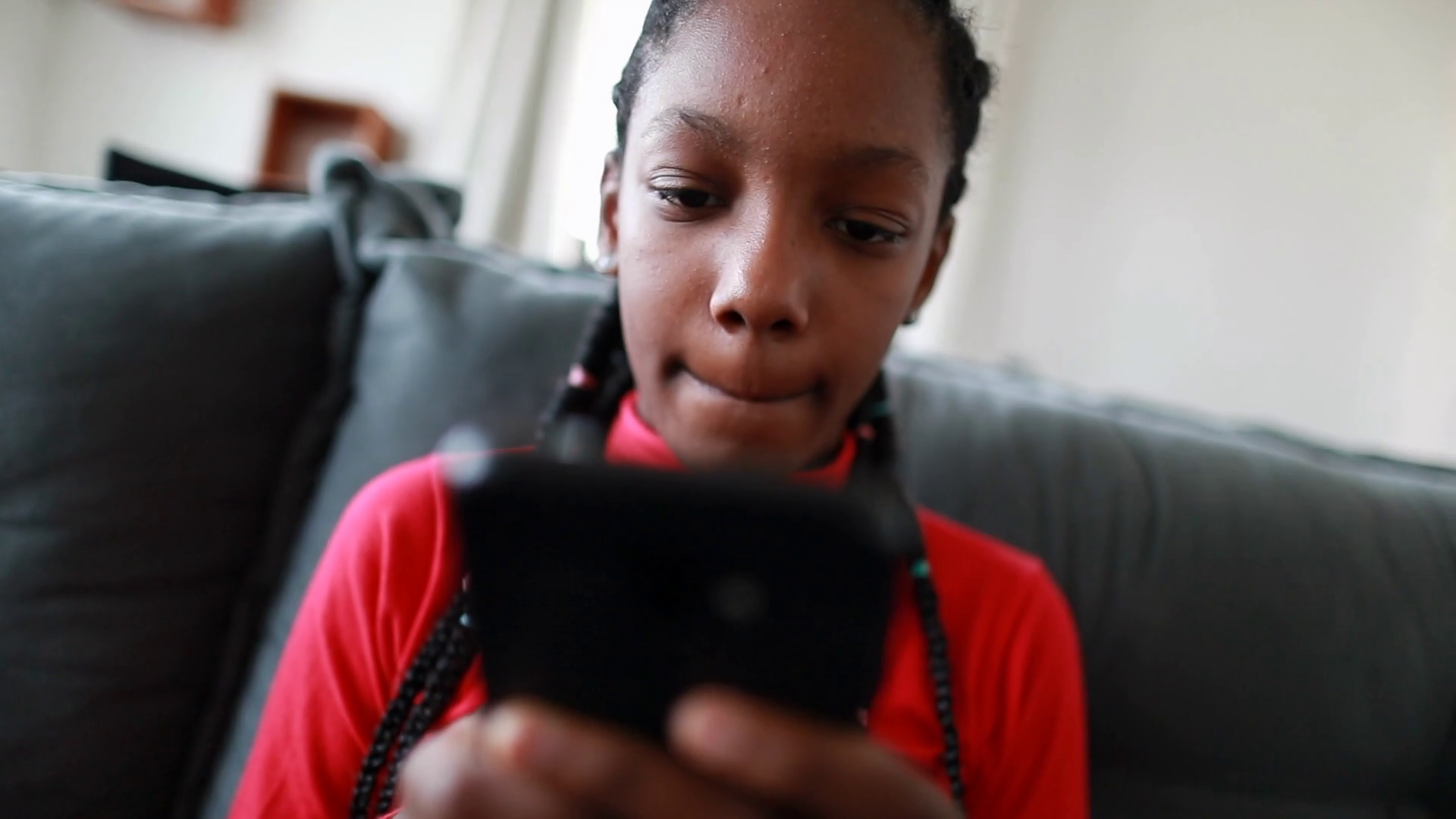 Upset Teen Black Girl Reacting To Message On Stock Footage SBV ...