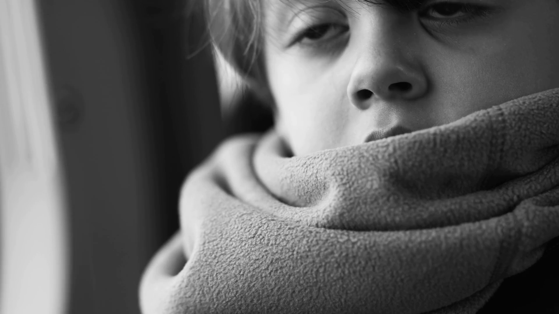 Monochromatic Close-up Face Of Pensive Child Stock Footage SBV ...