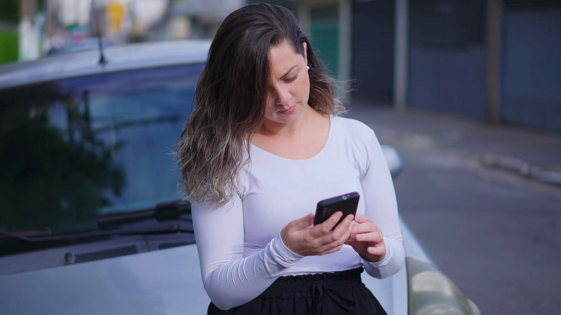 Woman Browsing Internet On Cellphone Leaning Stock Footage SBV ...