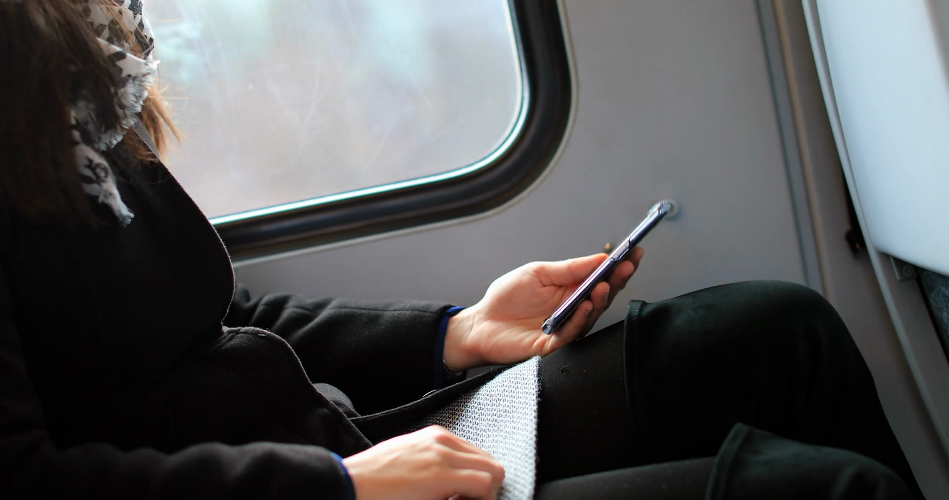 Woman Checks Cellphone Commuting On Moving Stock Footage SBV-348546368 ...